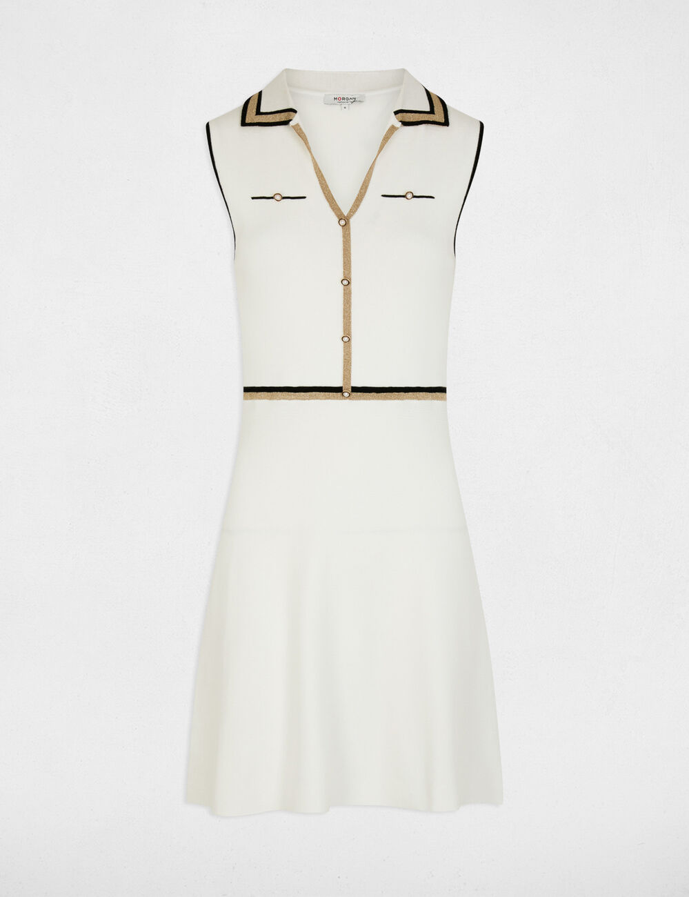 Robe tricot col à revers blanc femme | Morgan