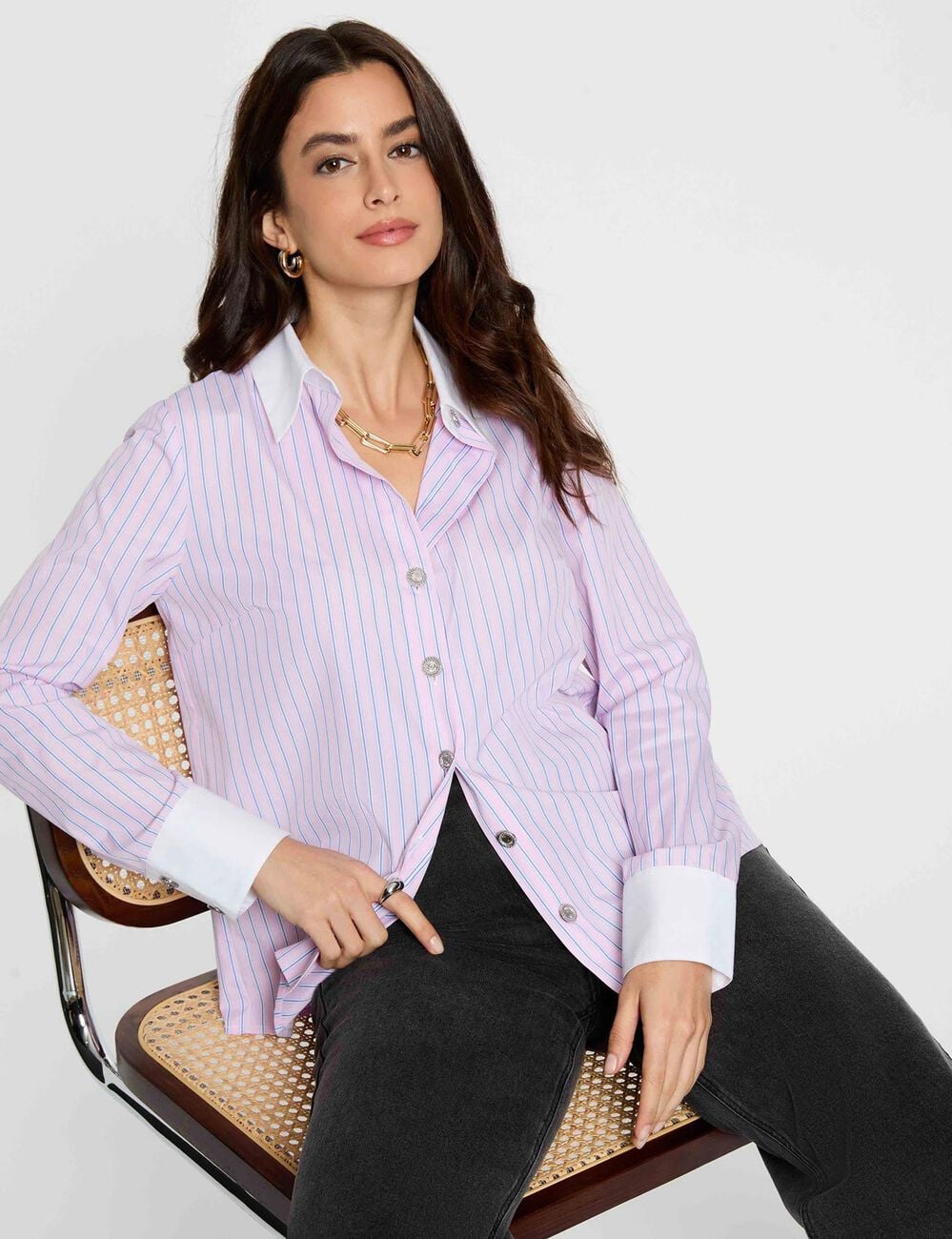 Chemise manches longues rayée rose femme | Morgan