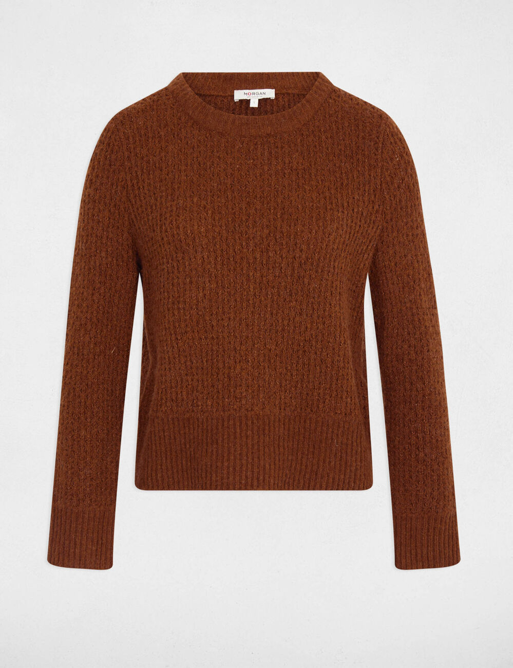 Pull col rond manches longues marron cognac femme | Morgan