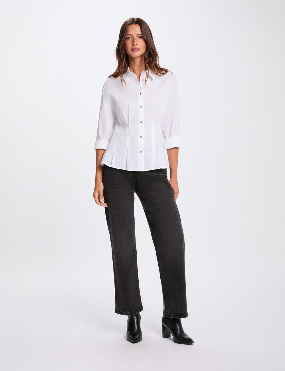 Chemise cintrée col à revers blanc femme | Morgan