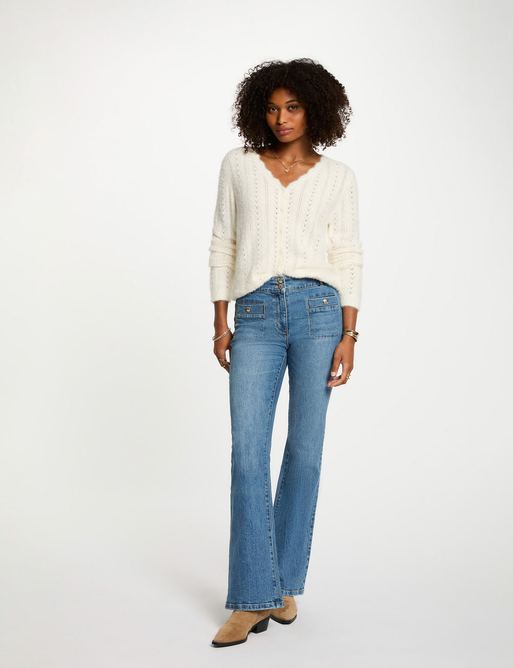 Jean bootcut tressé denim stone femme | Morgan