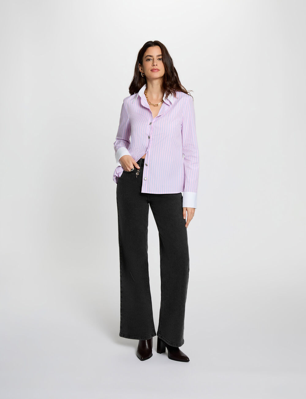 Chemise manches longues rayée rose femme | Morgan