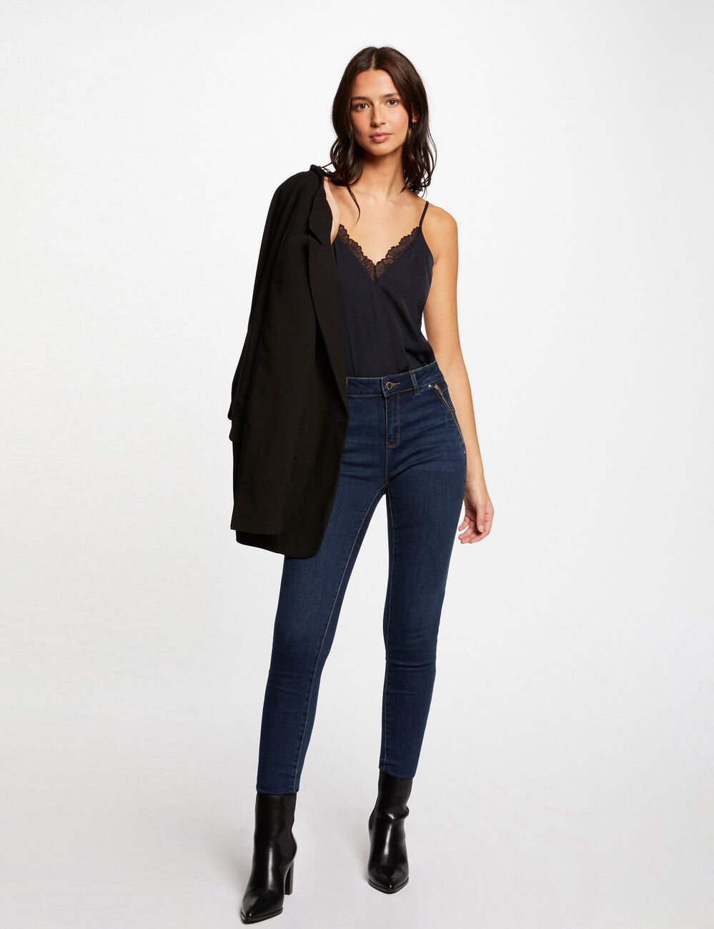 Jeans skinny avec détails zippés jean brut femme | Morgan