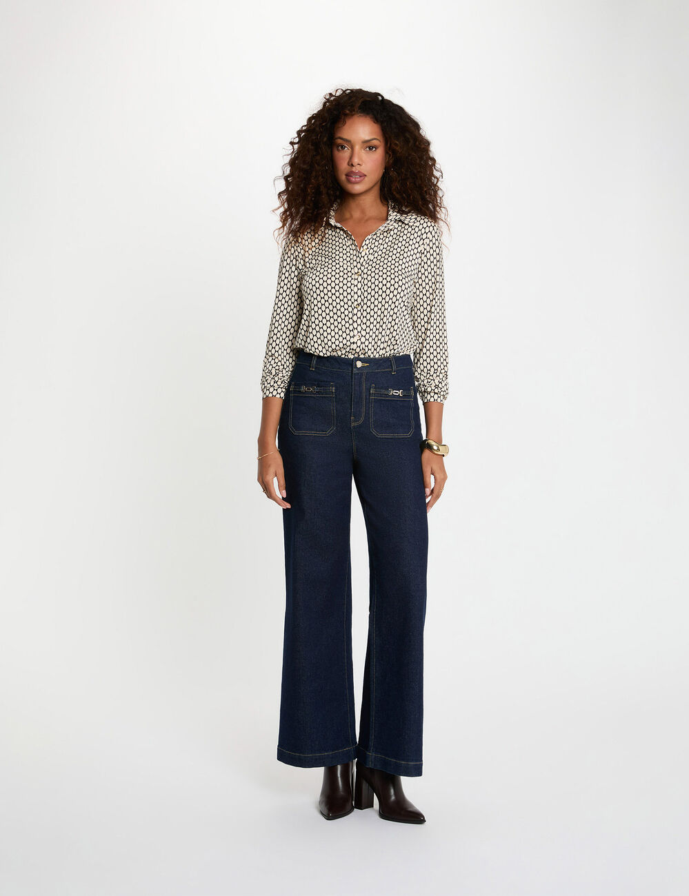 Chemise droite col à revers noir femme | Morgan