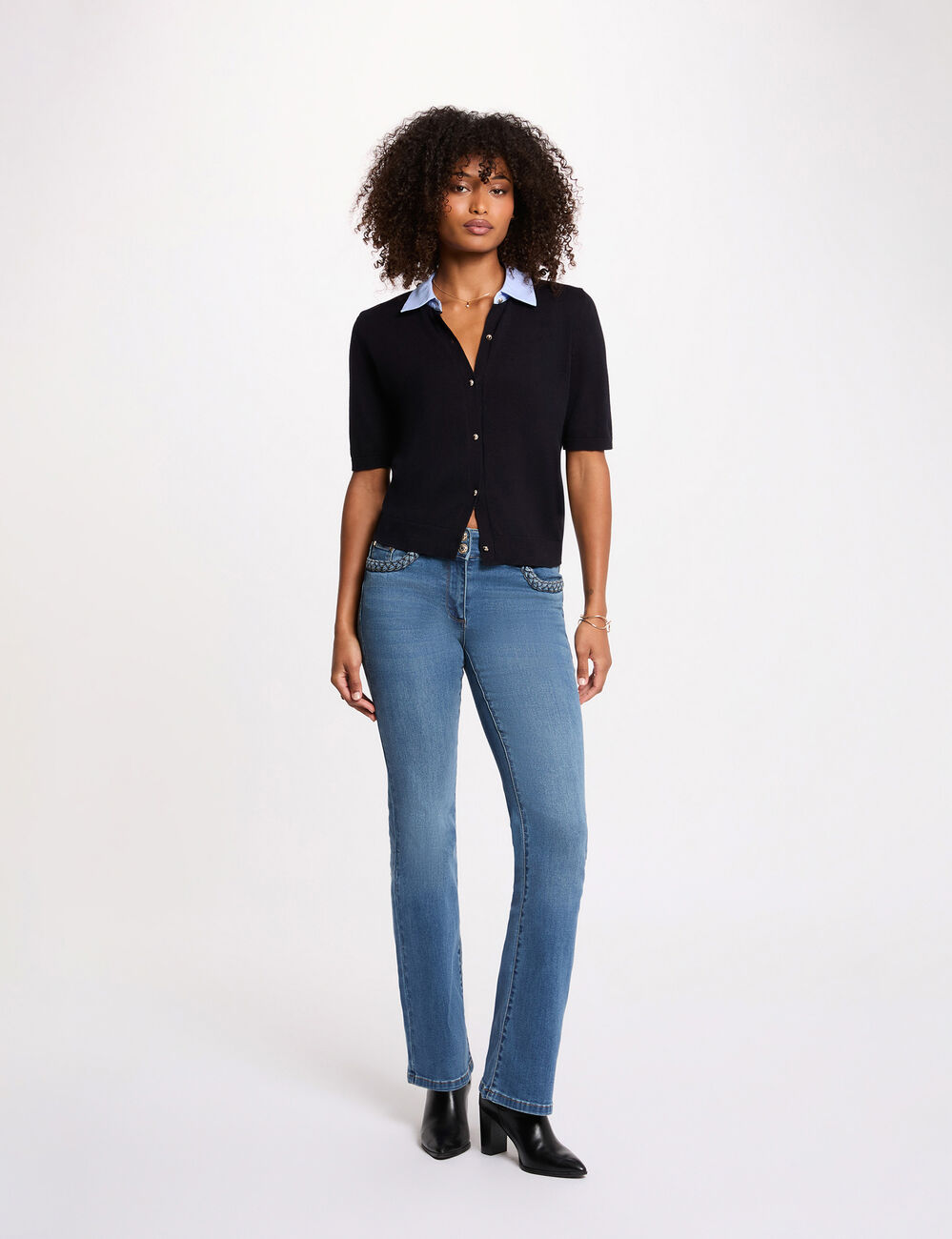 Pull col à revers bleu marine femme | Morgan