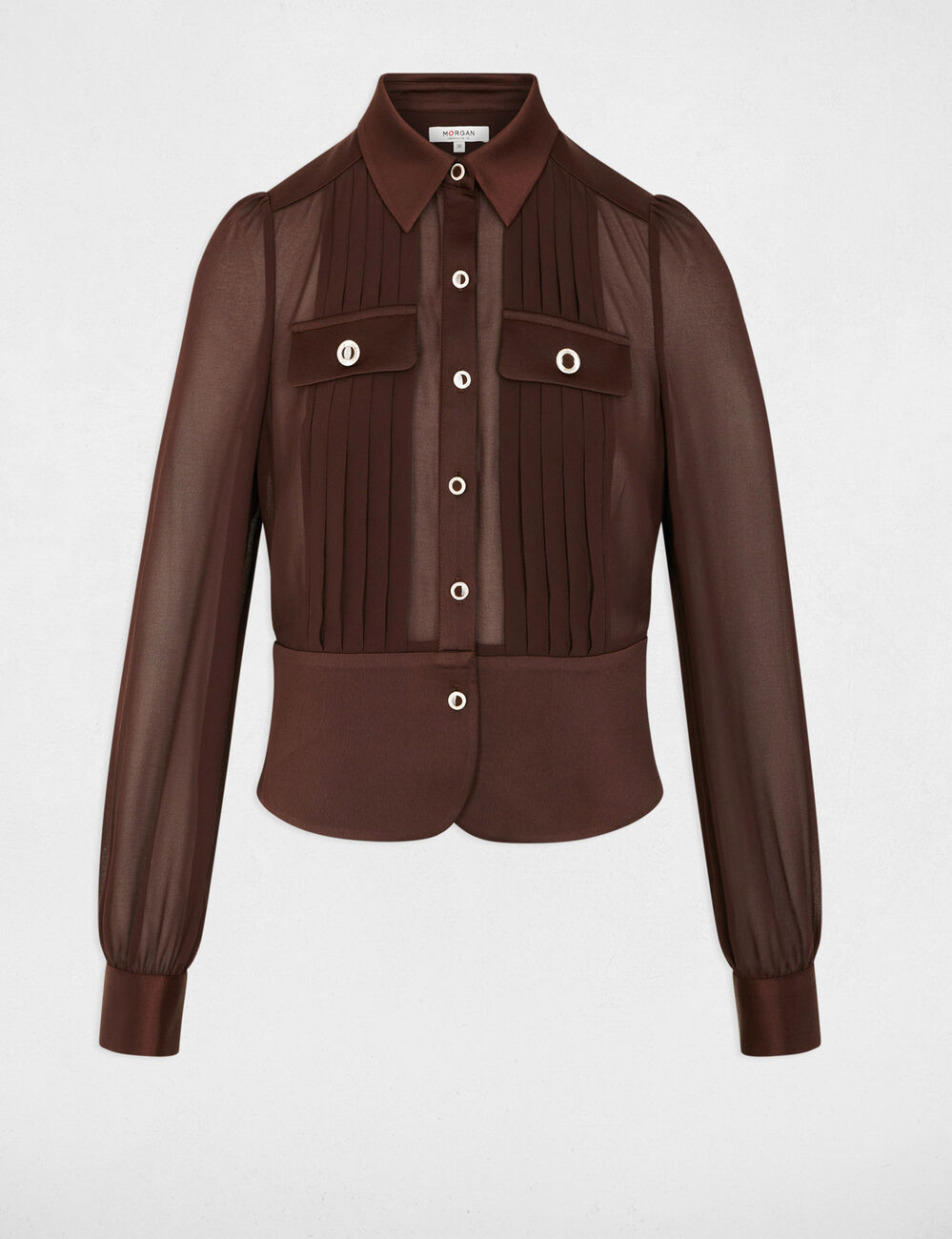 Chemise manches longues avec plis marron foncé femme | Morgan