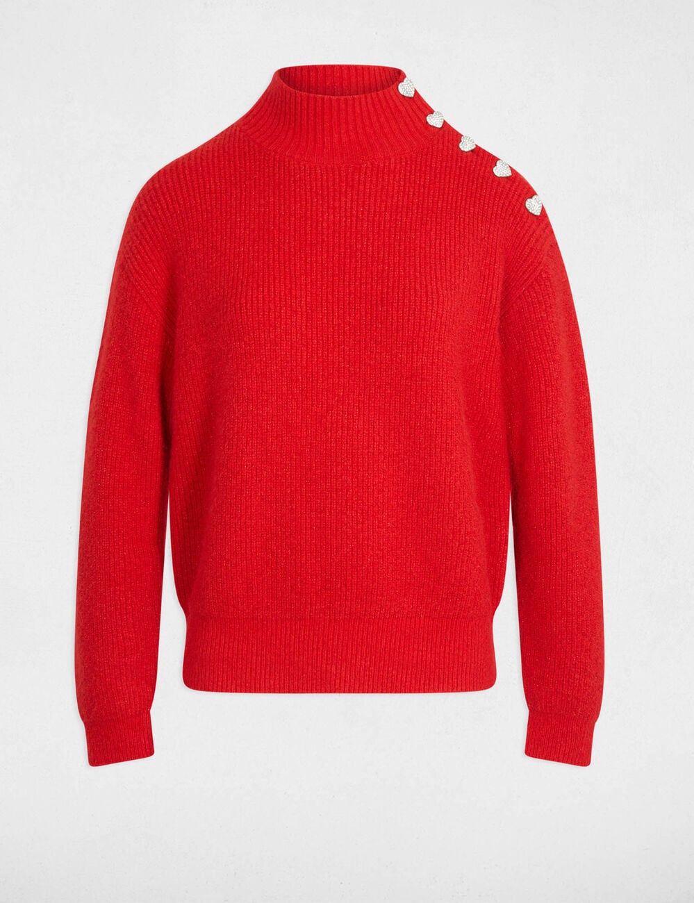 Pull manches longues avec boutons rouge femme | Morgan