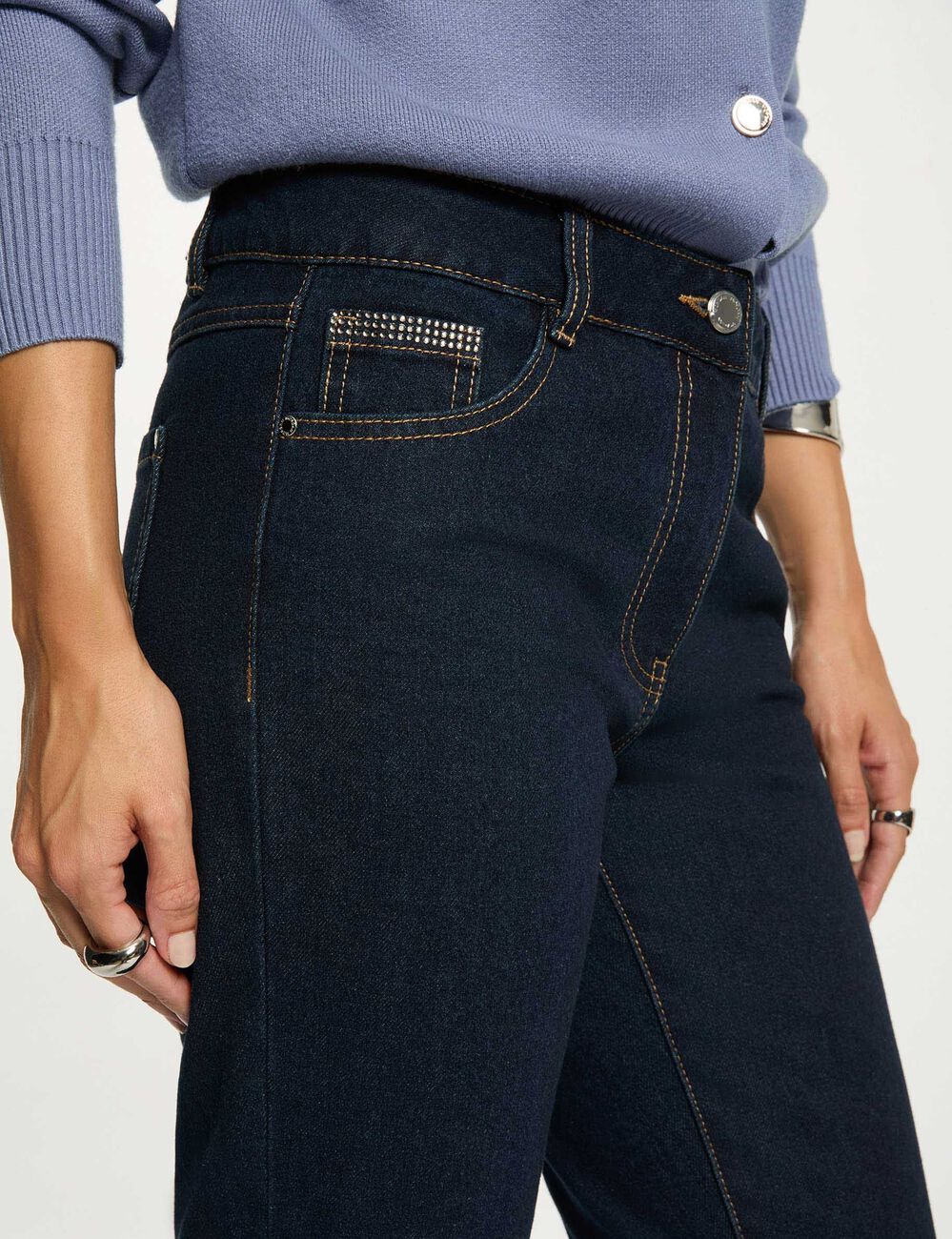 Jean droit strass denim brut femme | Morgan
