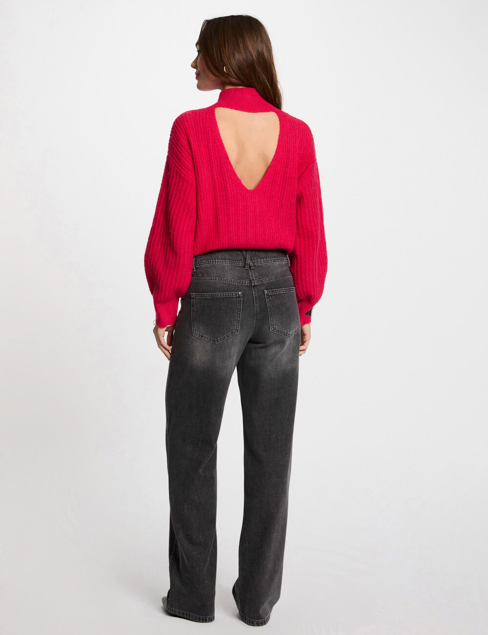 Pull col montant rose framboise femme | Morgan