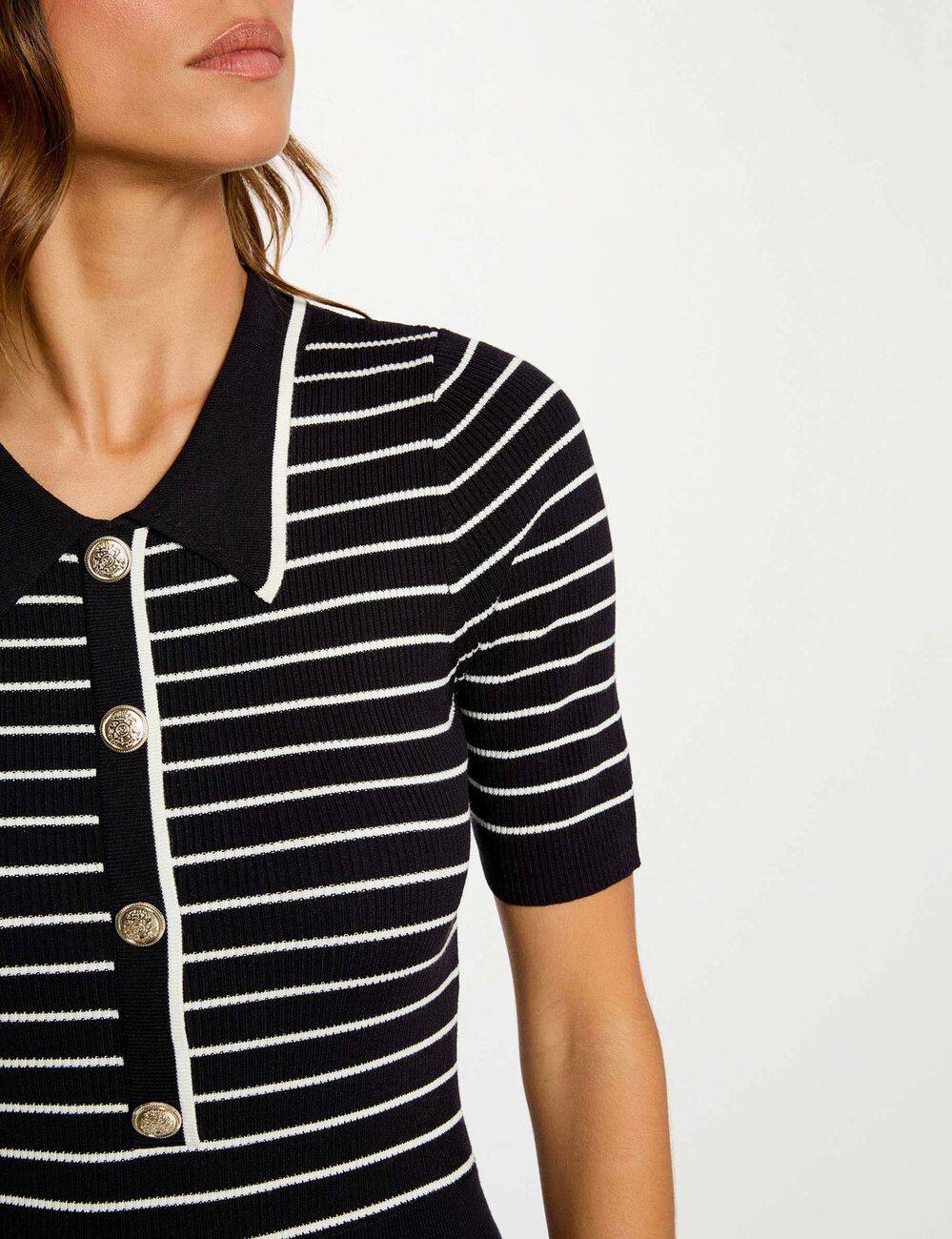 Robe tricot courte rayée bleu marine femme | Morgan