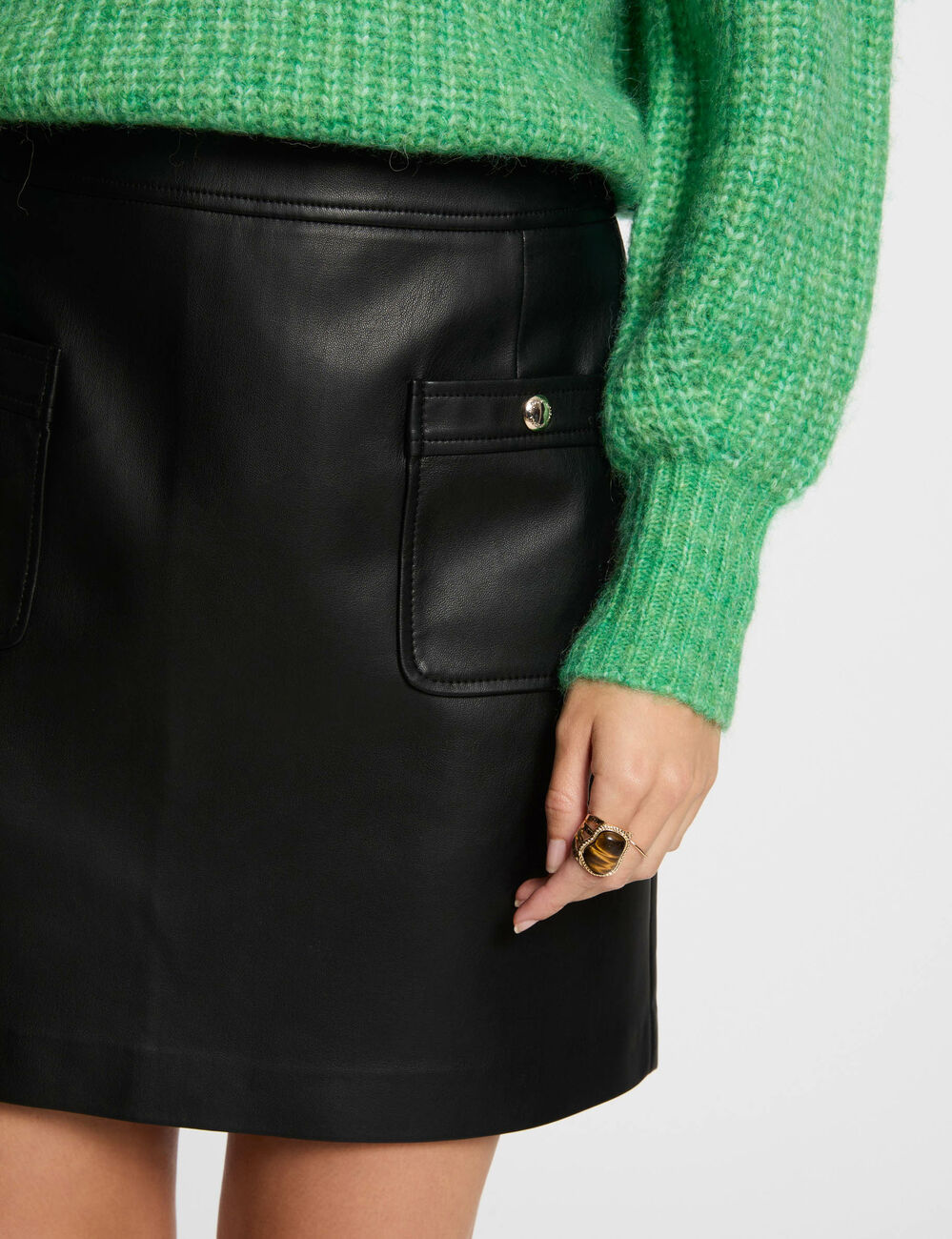 Jupe courte simili cuir noir femme | Morgan