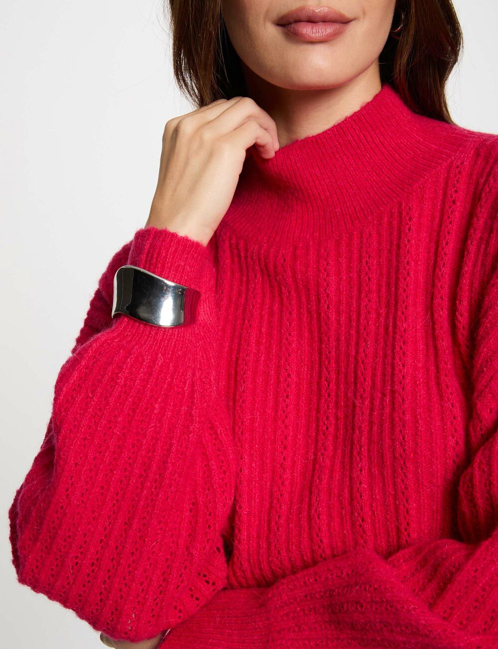 Pull col montant rose framboise femme | Morgan