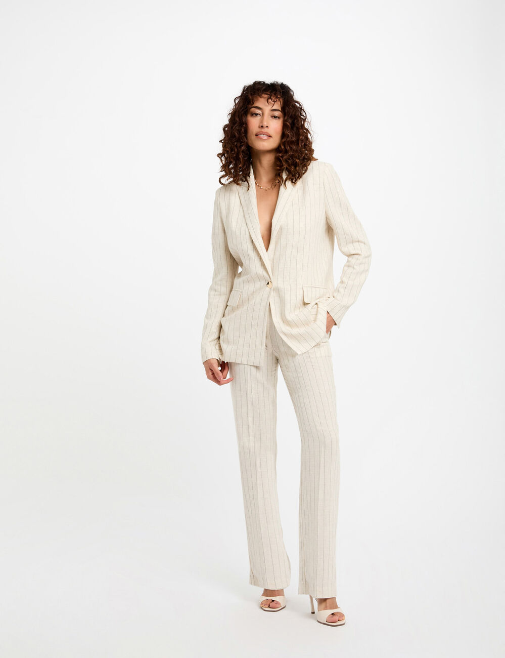 Blazer rayé beige femme | Morgan