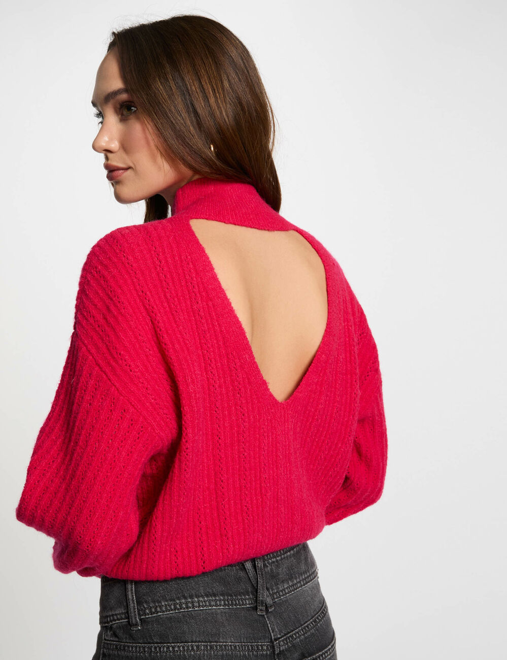 Pull col montant rose framboise femme | Morgan