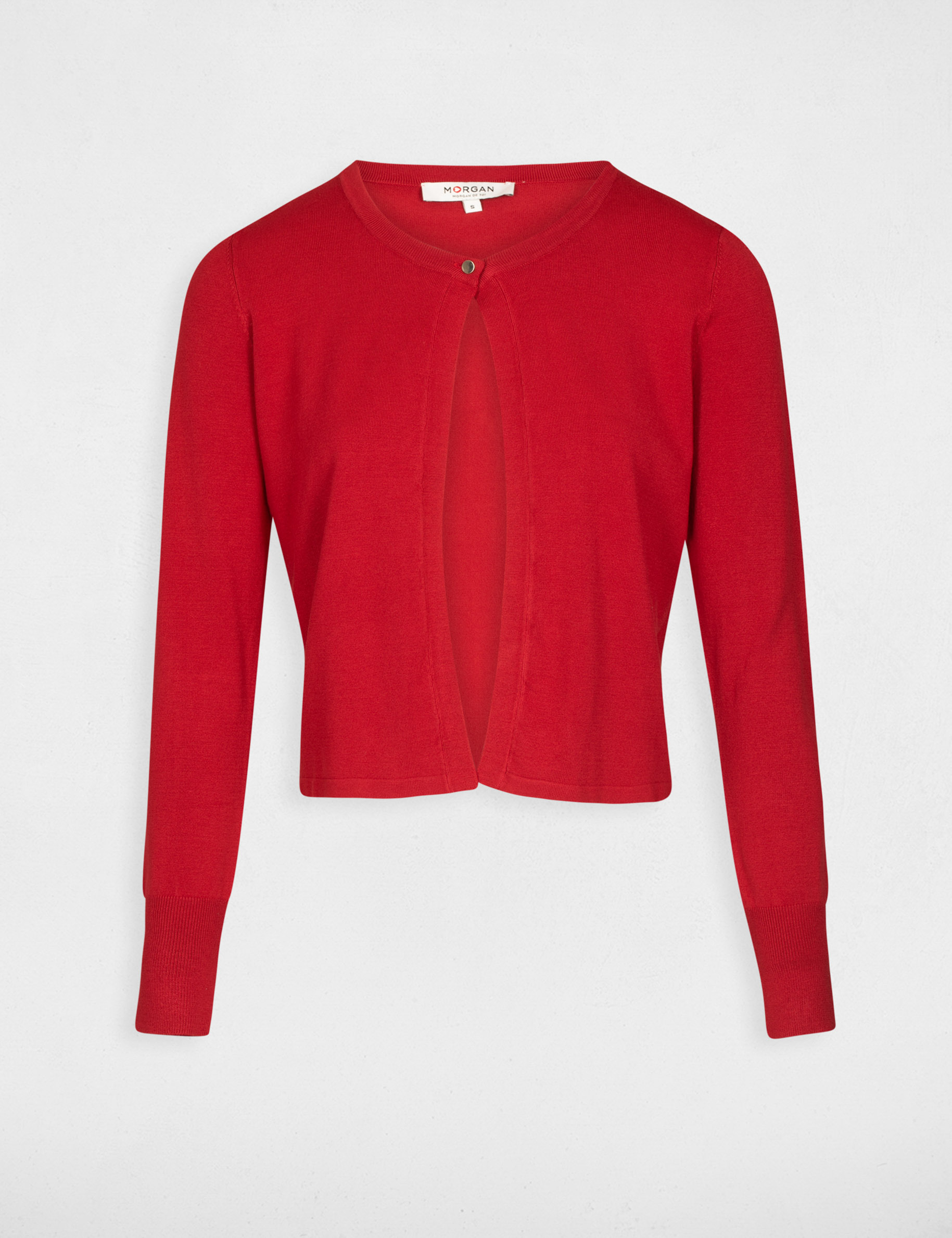 Gilet droit court avec col rond rouge vin femme | Morgan