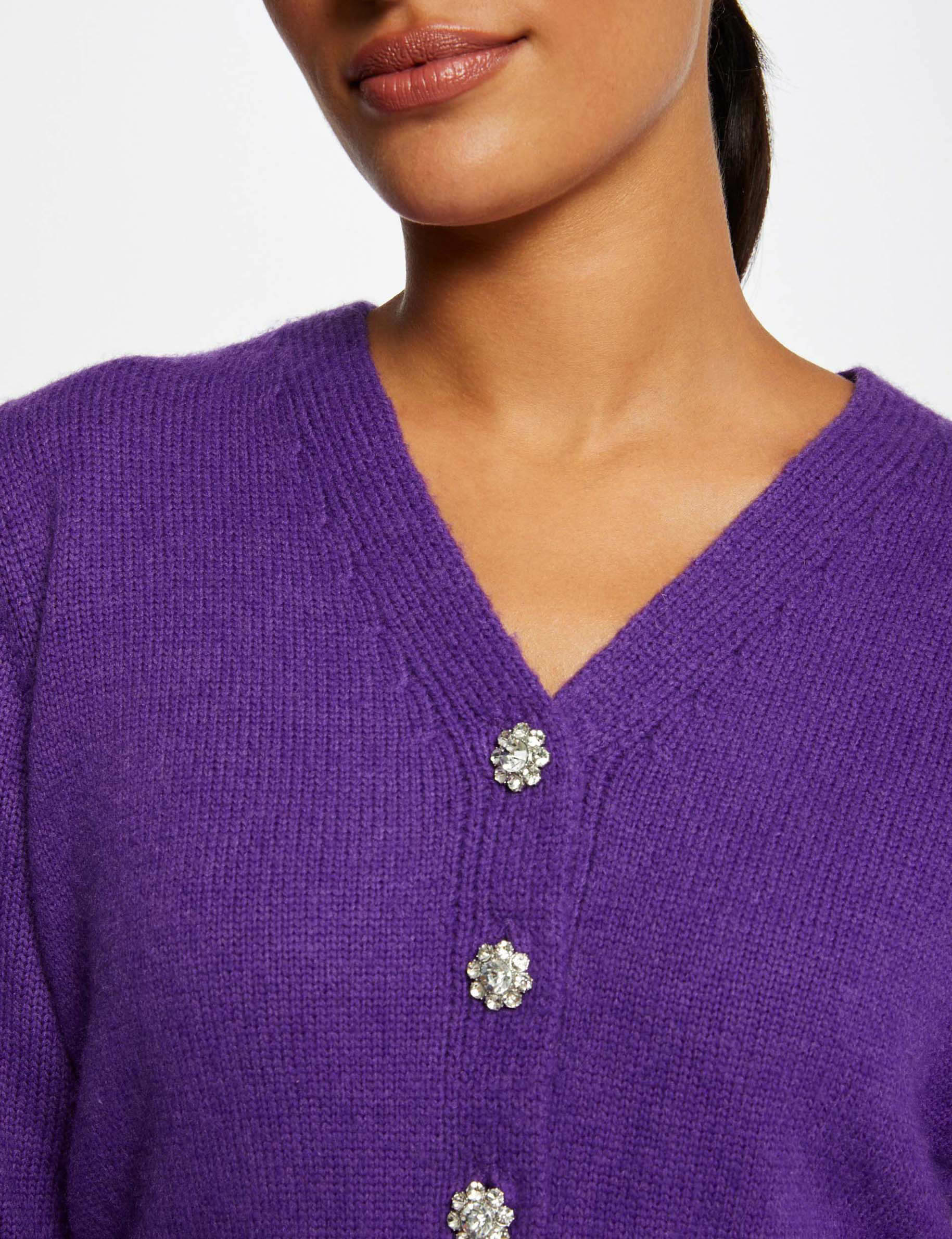 Gilet manches longues avec col en V violet femme | Morgan