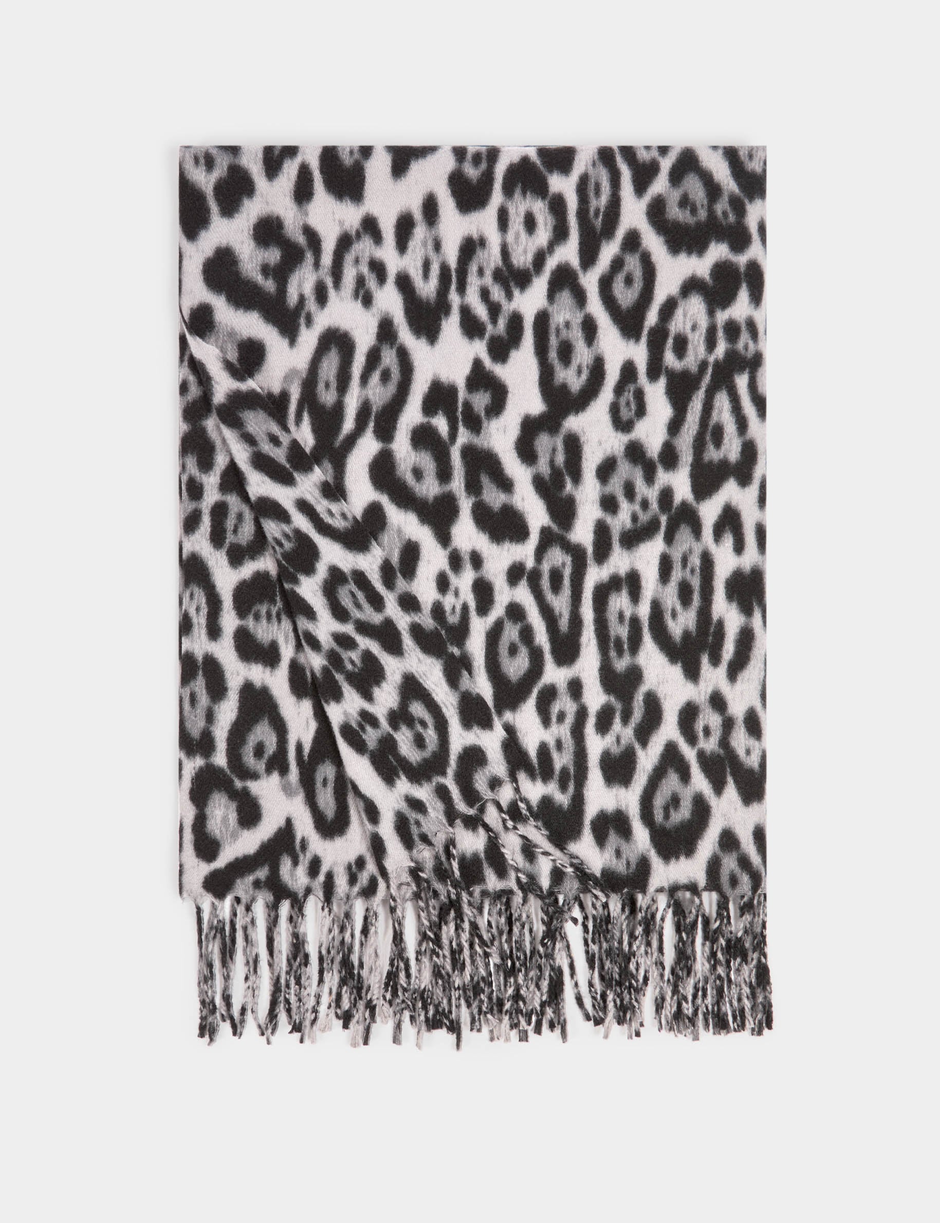 Écharpe frangée léopard gris moyen femme | Morgan
