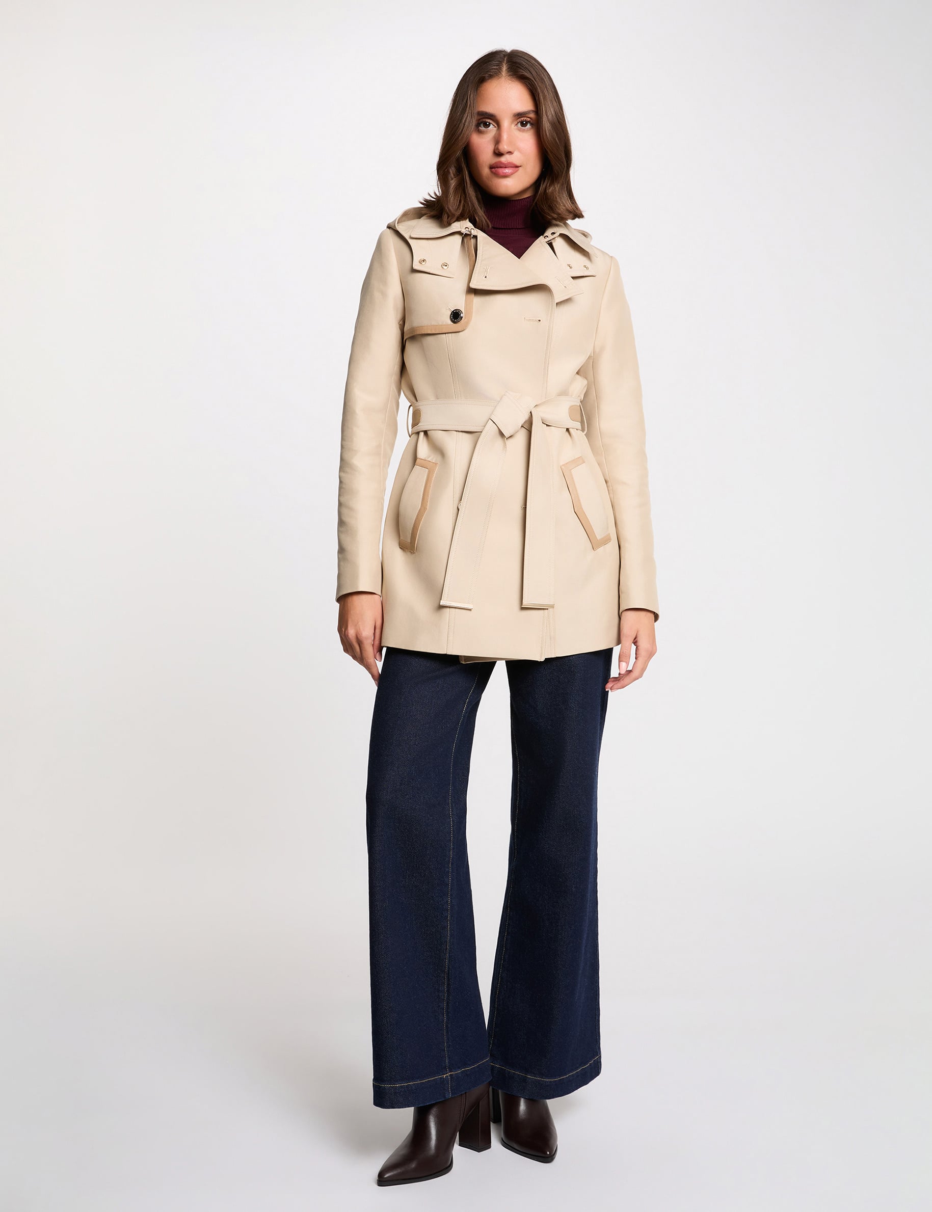 Trench mi-long à capuche beige femme | Morgan