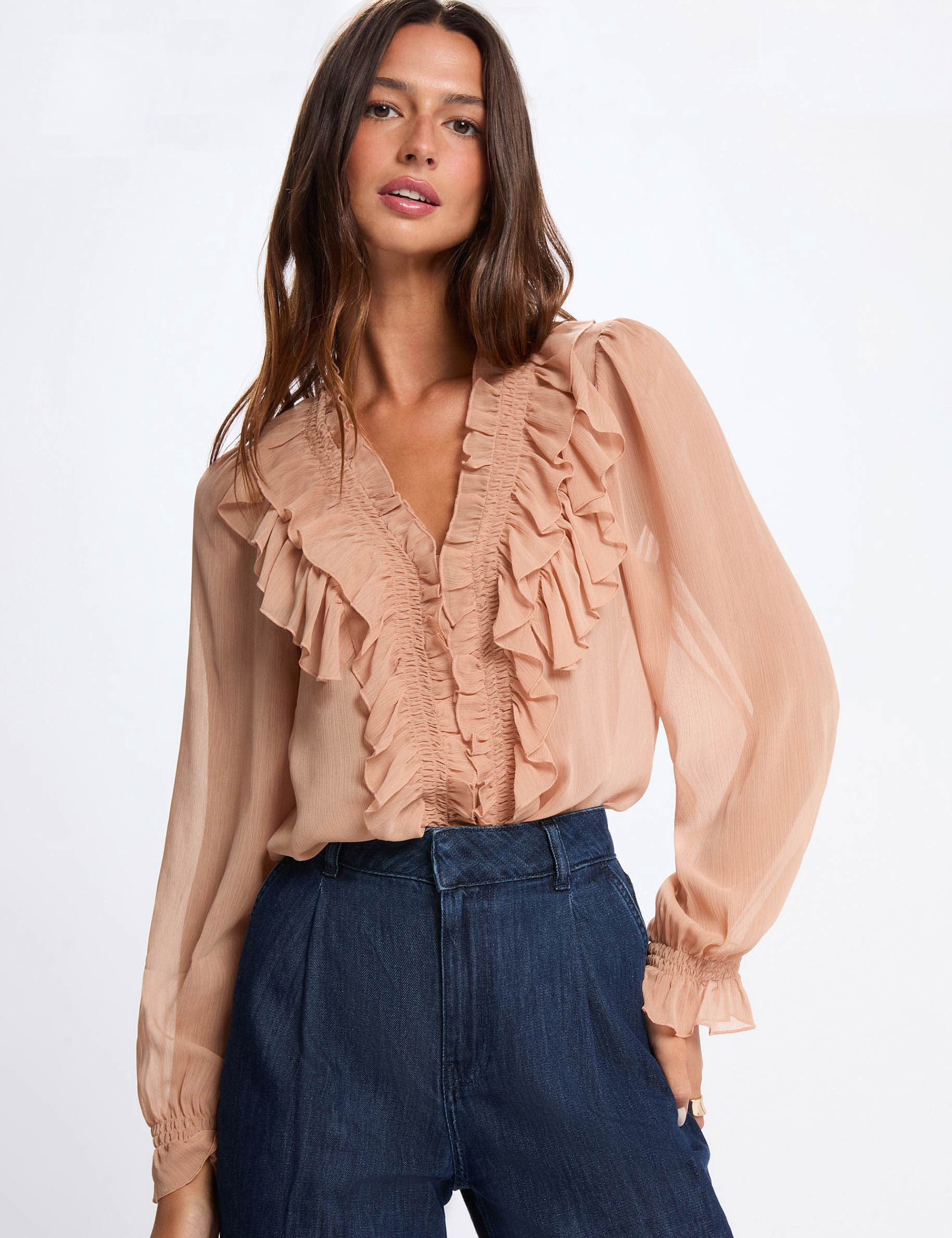 Chemise fluide col v rose saumon femme | Morgan