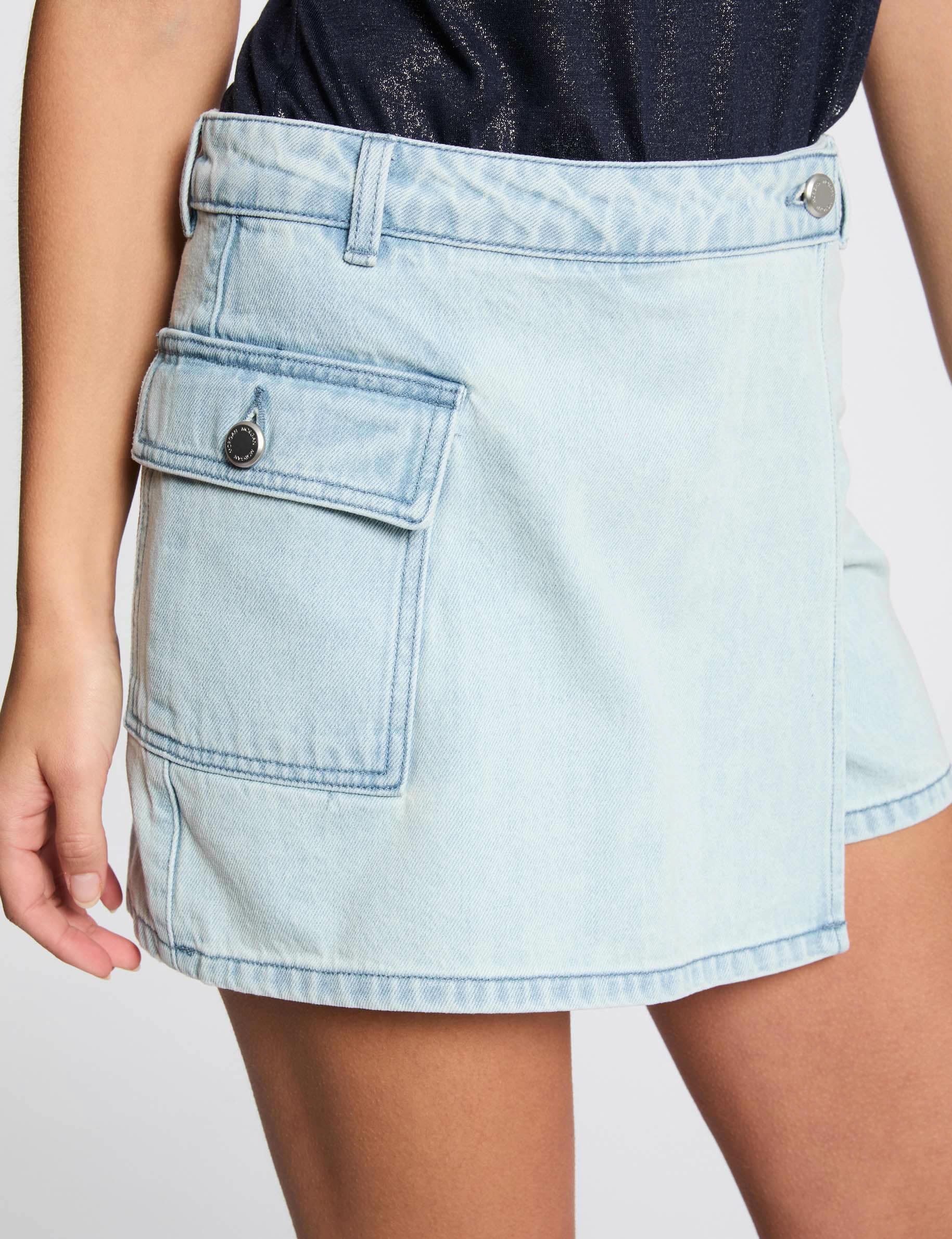 Jupe-short taille basse jean denim bleach femme | Morgan