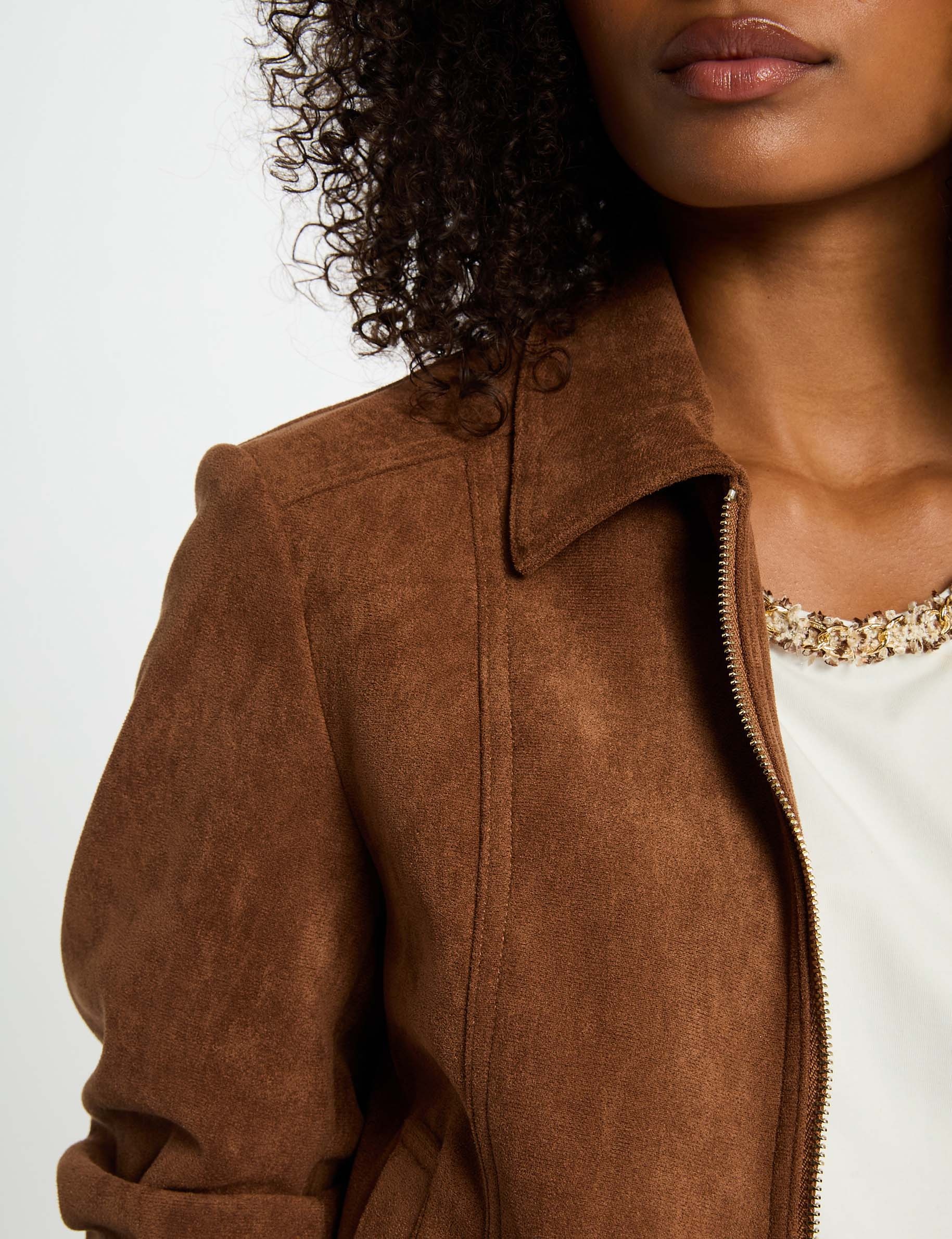 Blouson suédine marron cognac femme | Morgan