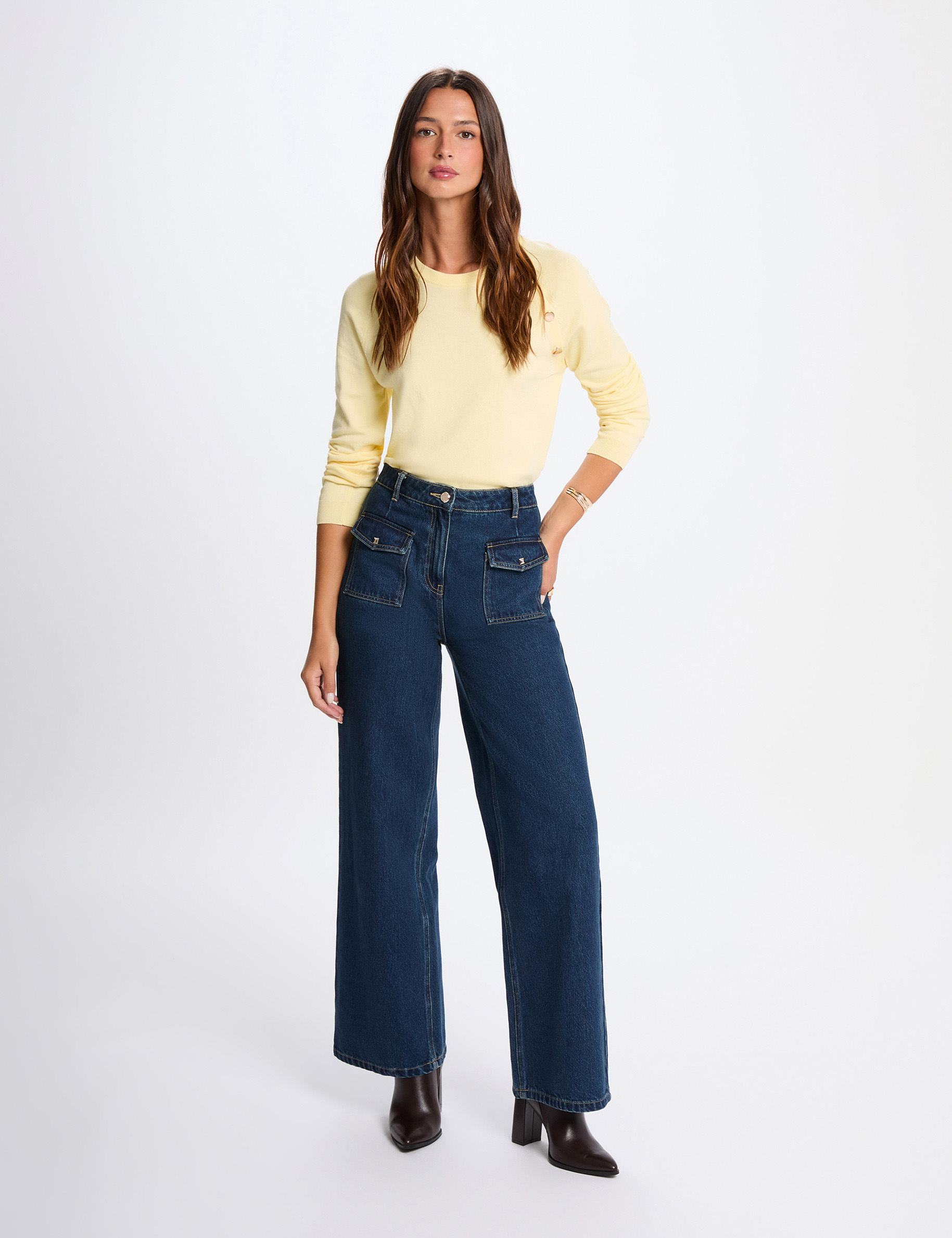 Pull fin ajusté jaune clair femme | Morgan