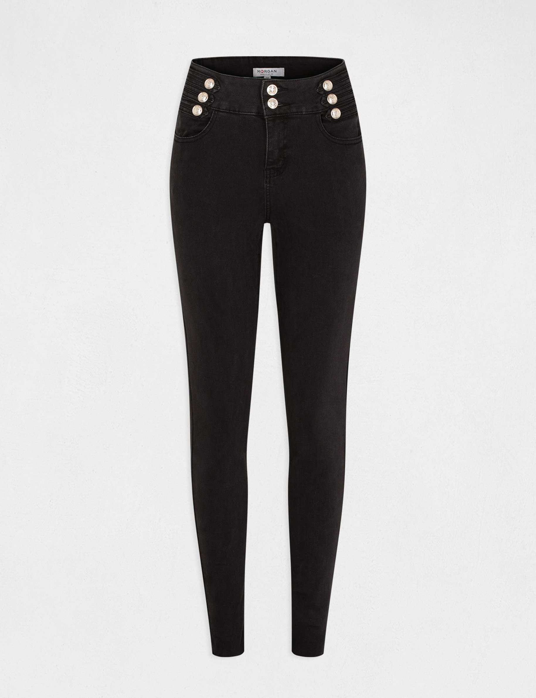 Jeans skinny taille haute avec boutons noir femme | Morgan