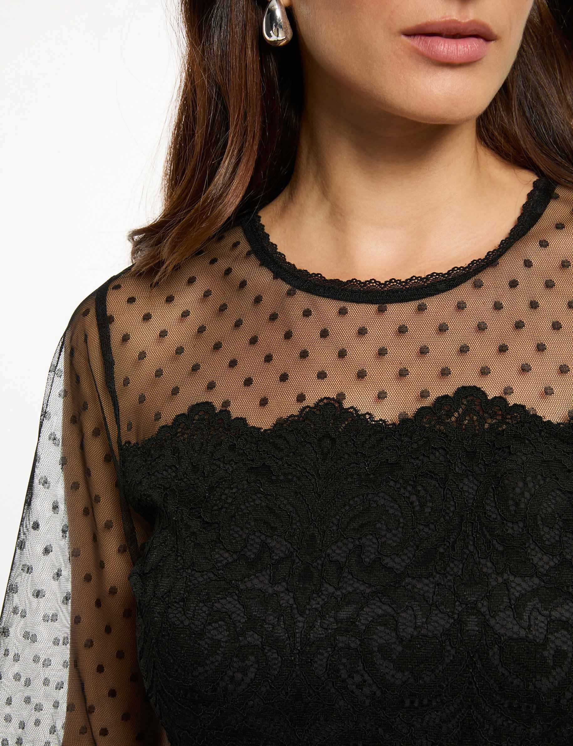 Body dentelle manches longues noir femme | Morgan
