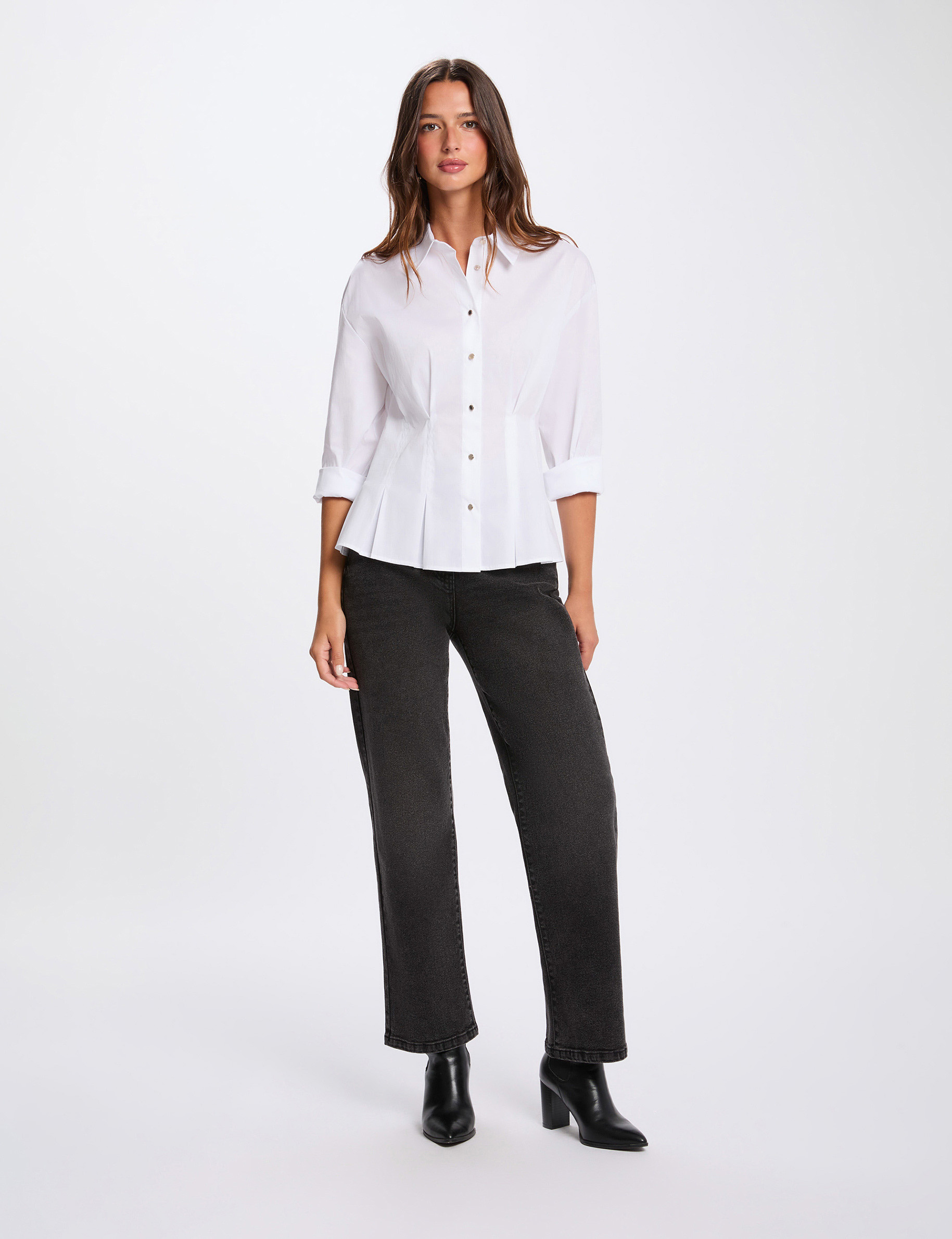 Chemise cintrée col à revers blanc femme | Morgan