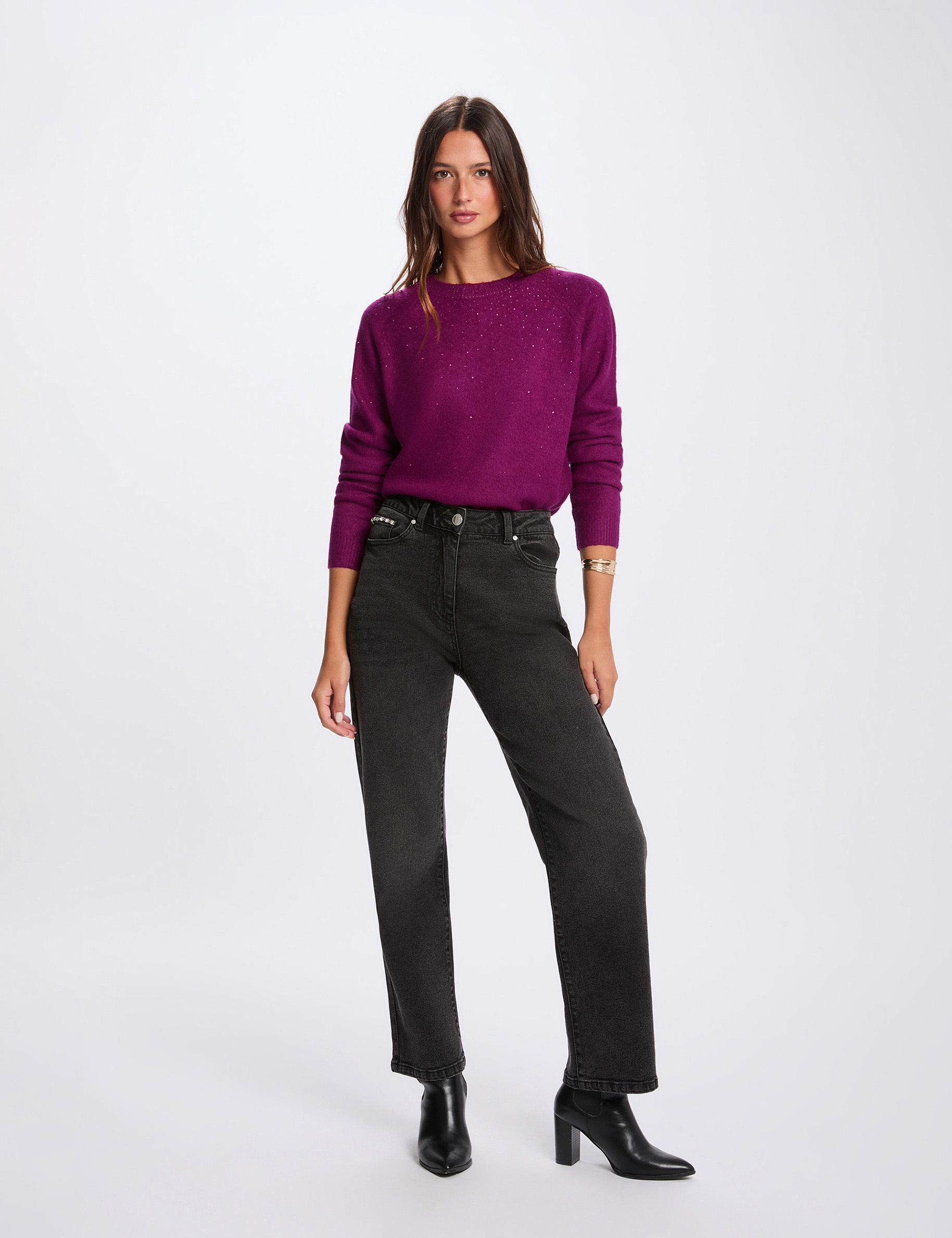Pull ajusté strass violet femme | Morgan