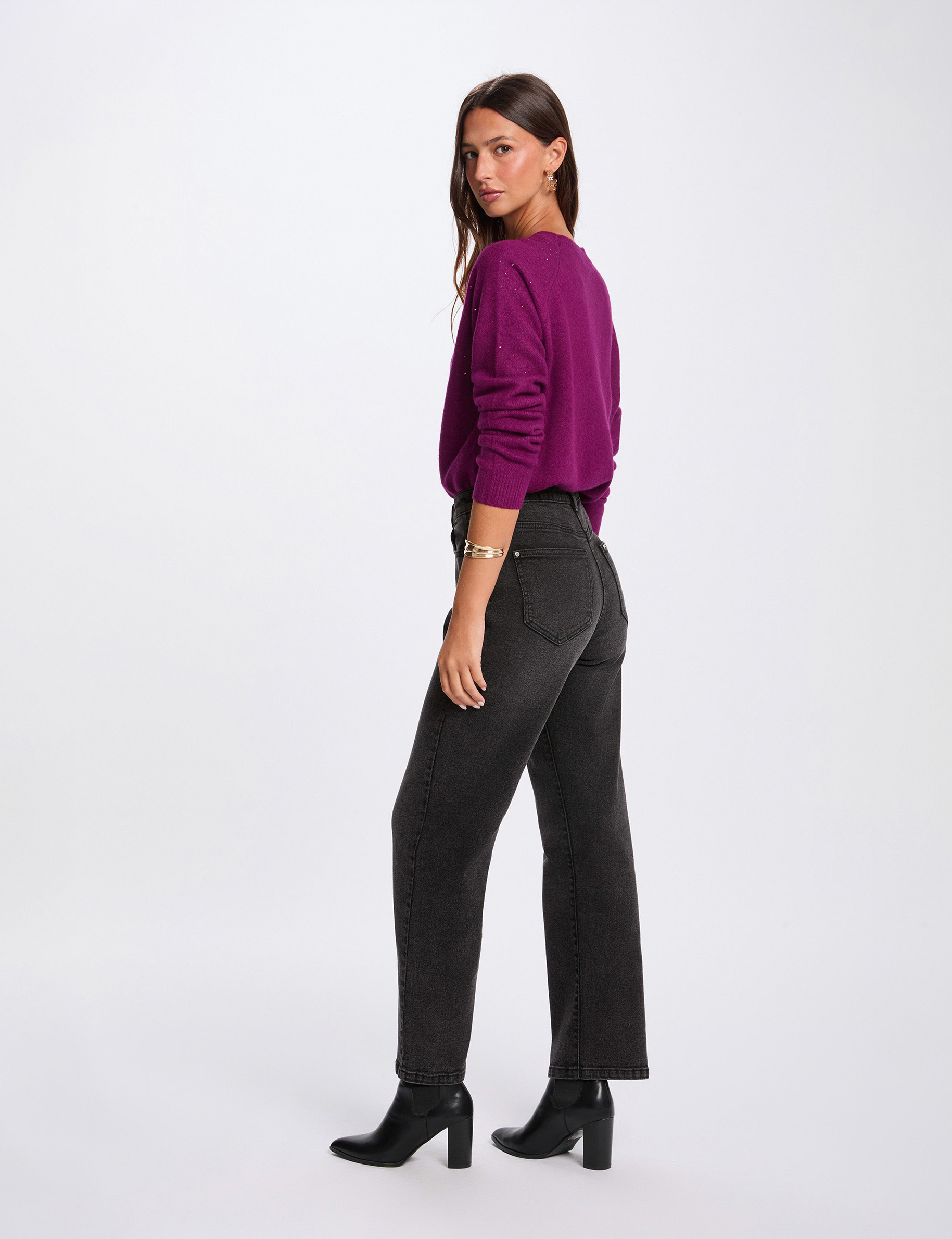 Pull ajusté strass violet femme | Morgan