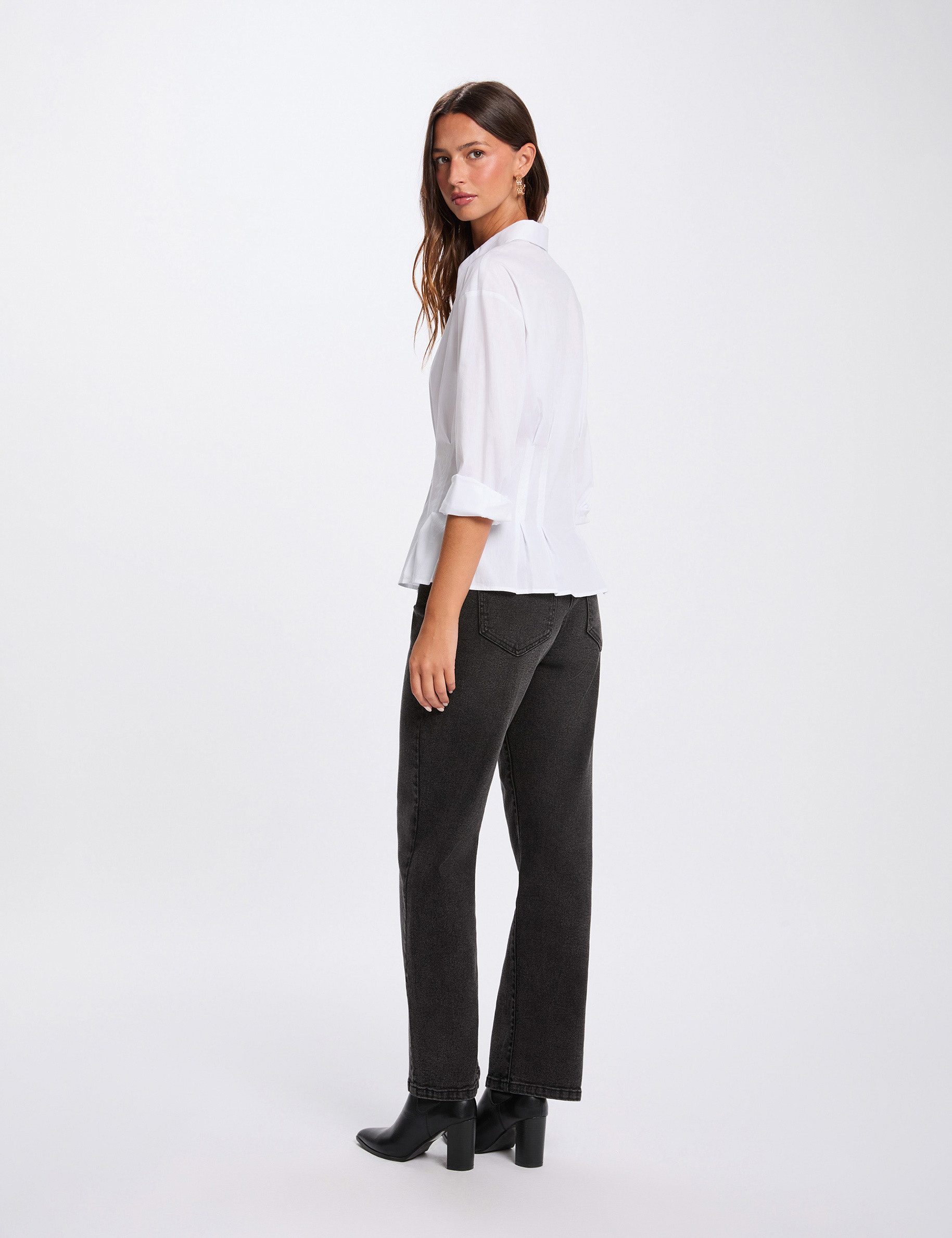 Chemise cintrée col à revers blanc femme | Morgan