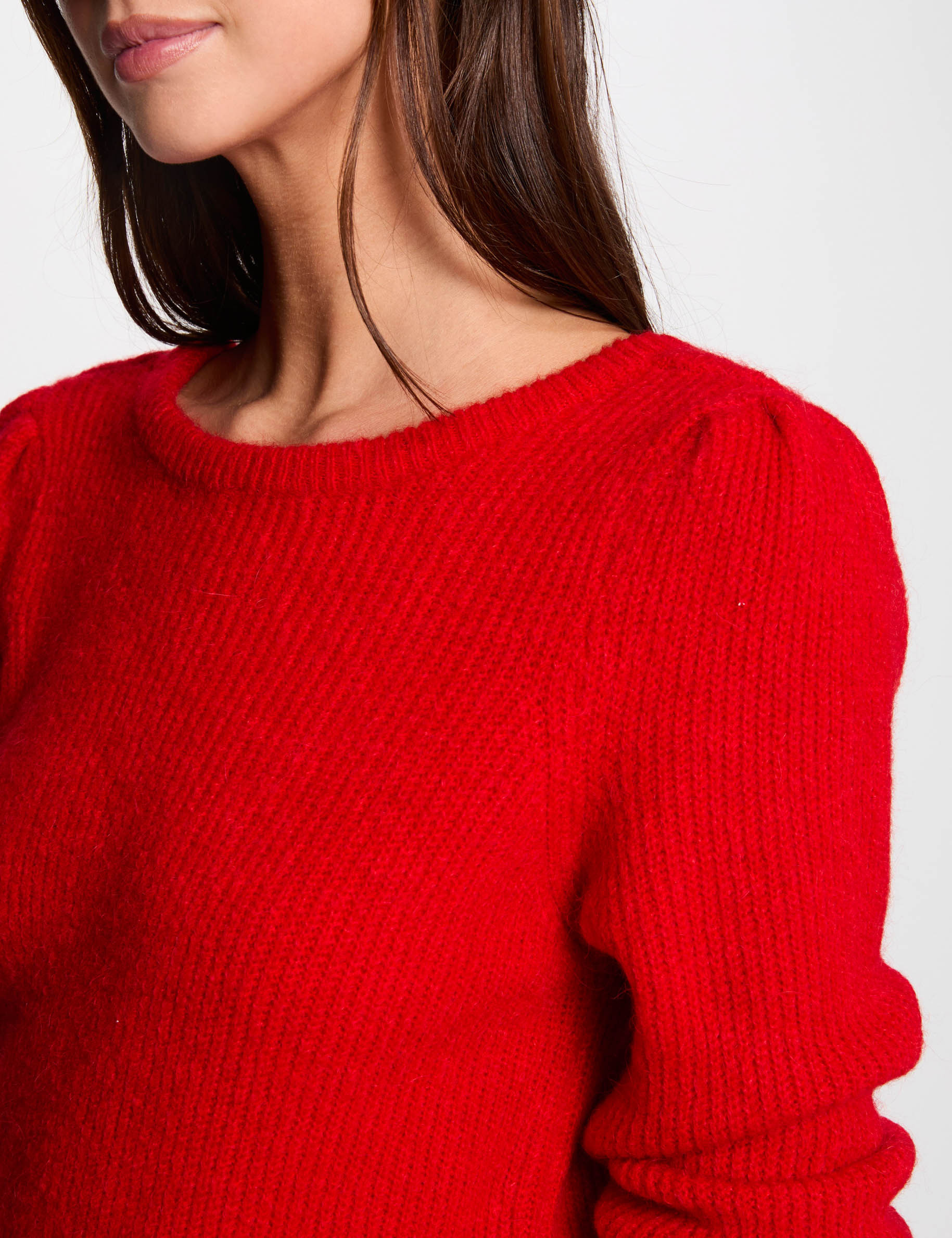 Pull col rond manches longues rouge femme | Morgan