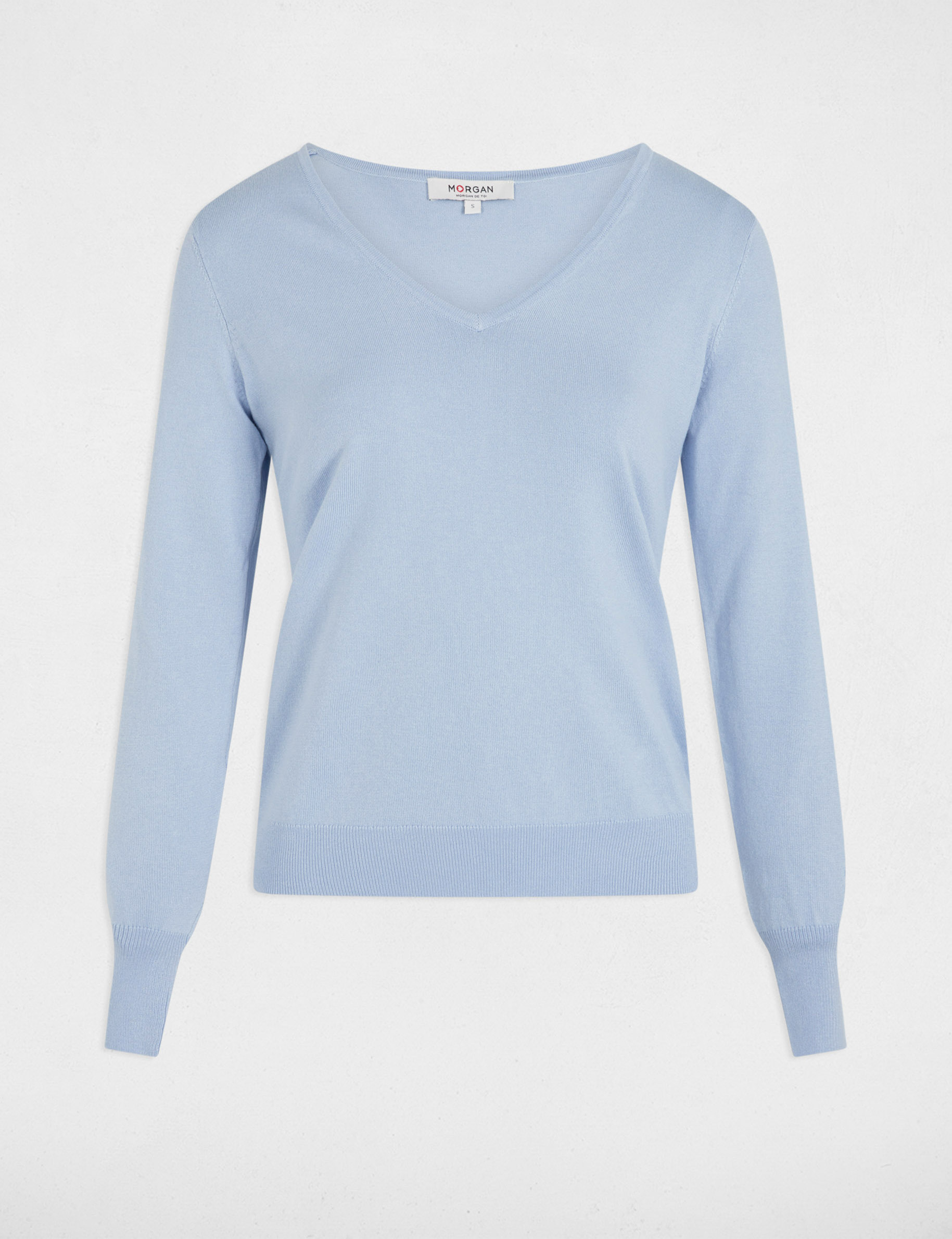 Pull col en V bleu ciel femme | Morgan