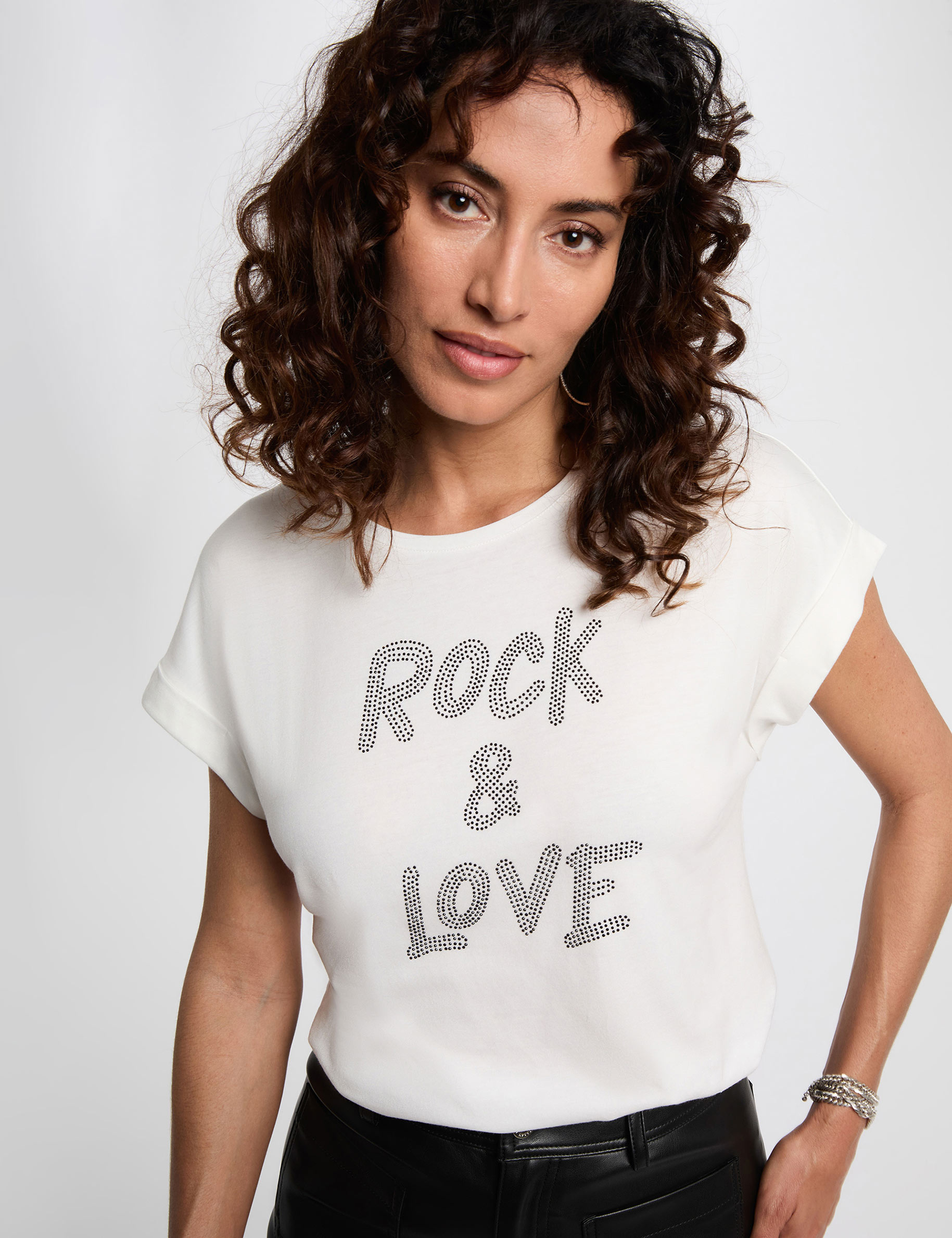 T-shirt court strass blanc femme | Morgan