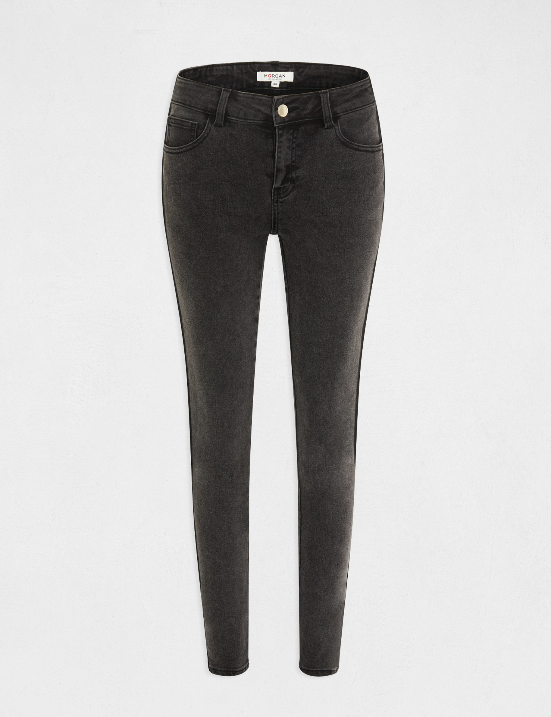 Jeans skinny avec bandes côtés gris moyen femme | Morgan