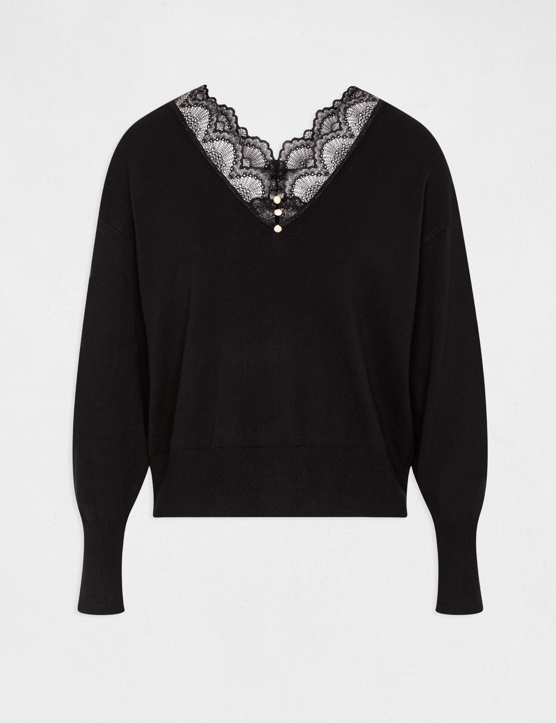 Pull manches longues avec dentelle noir femme | Morgan