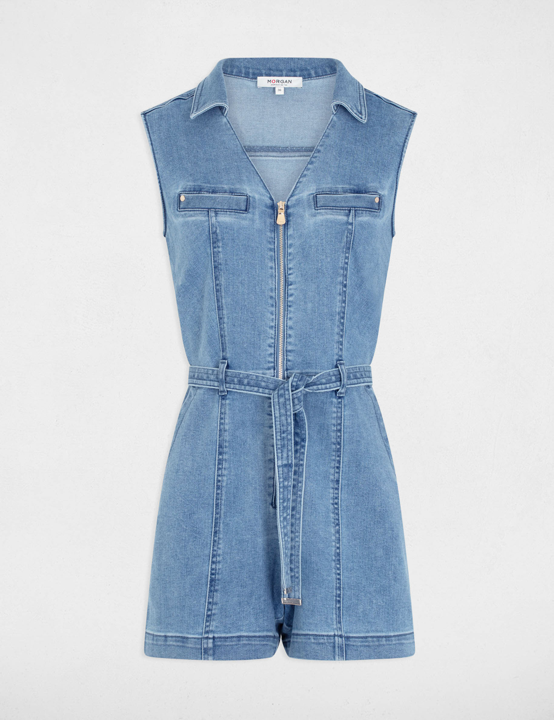 Combishort jean sans manches jean stone femme | Morgan