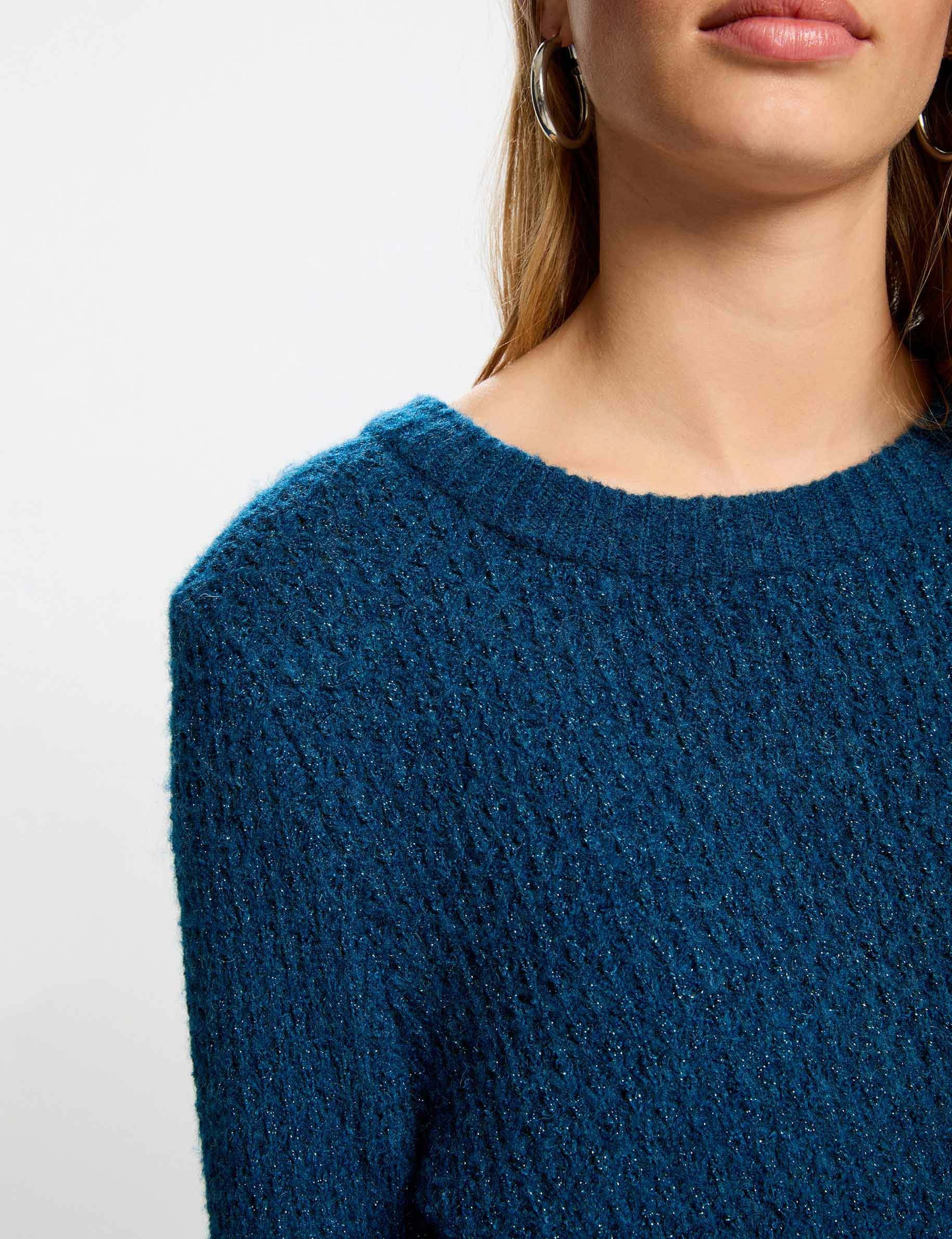Pull col rond manches longues bleu pétrole femme | Morgan
