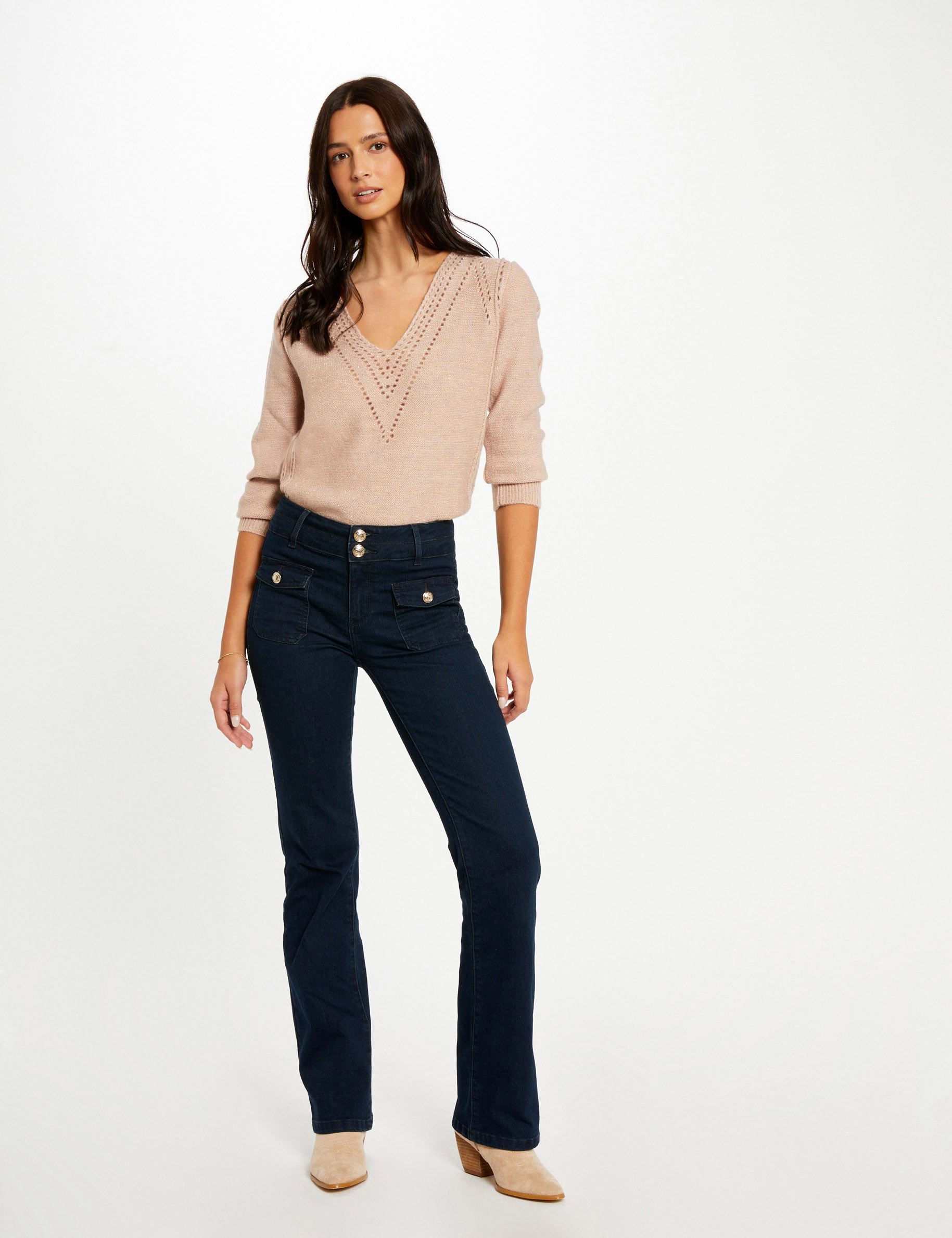 Jeans bootcut taille haute denim brut femme | Morgan