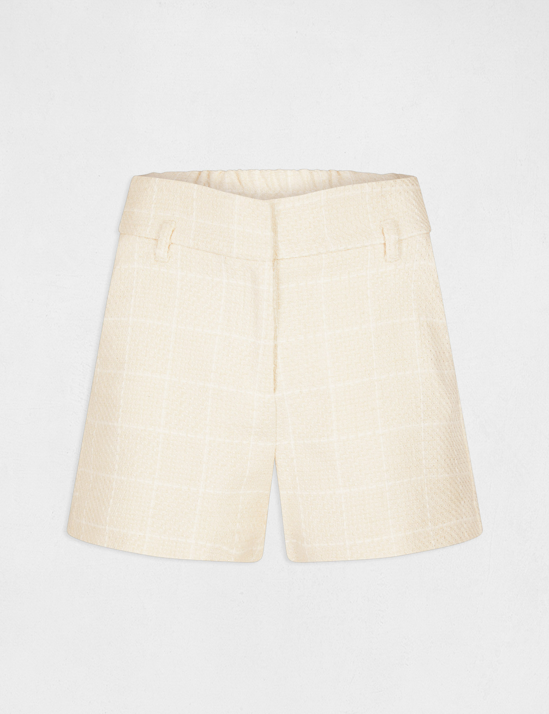 Short droit taille haute à carreaux ivoire femme | Morgan