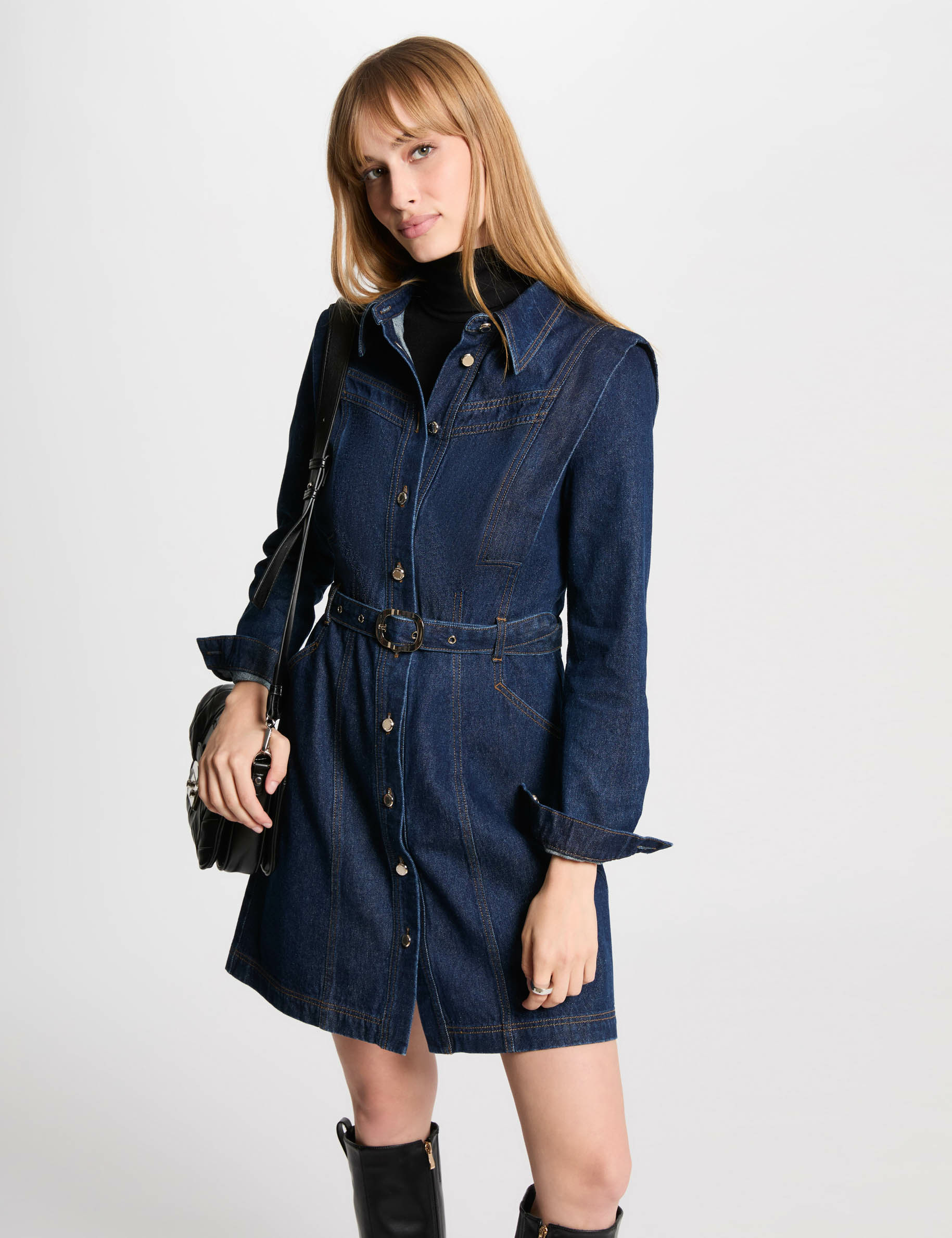 Robe ajustée boutonnée en jean denim brut femme | Morgan