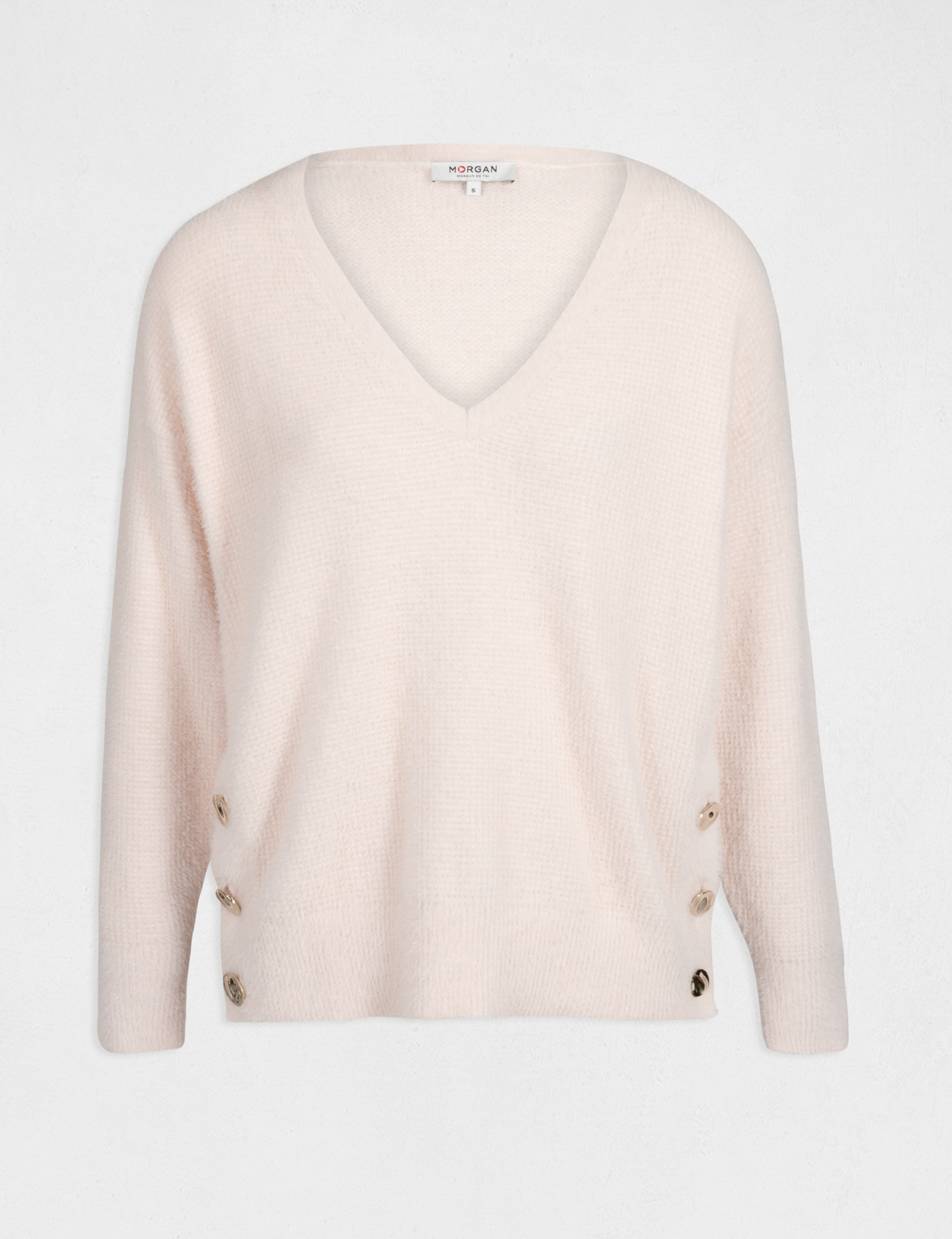 Pull manches longues avec boutons rose pale femme | Morgan