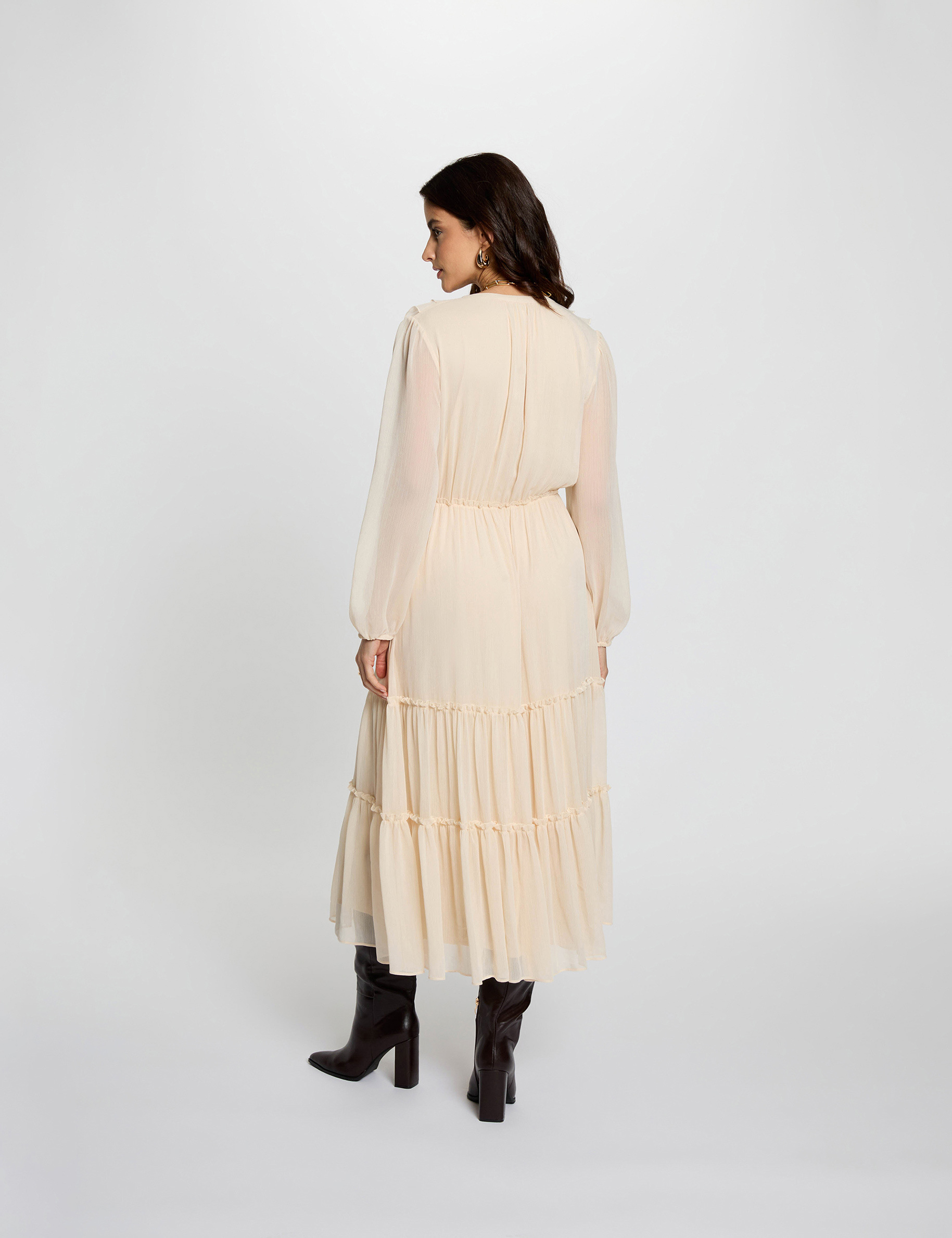 Robe longue fluide creme femme | Morgan