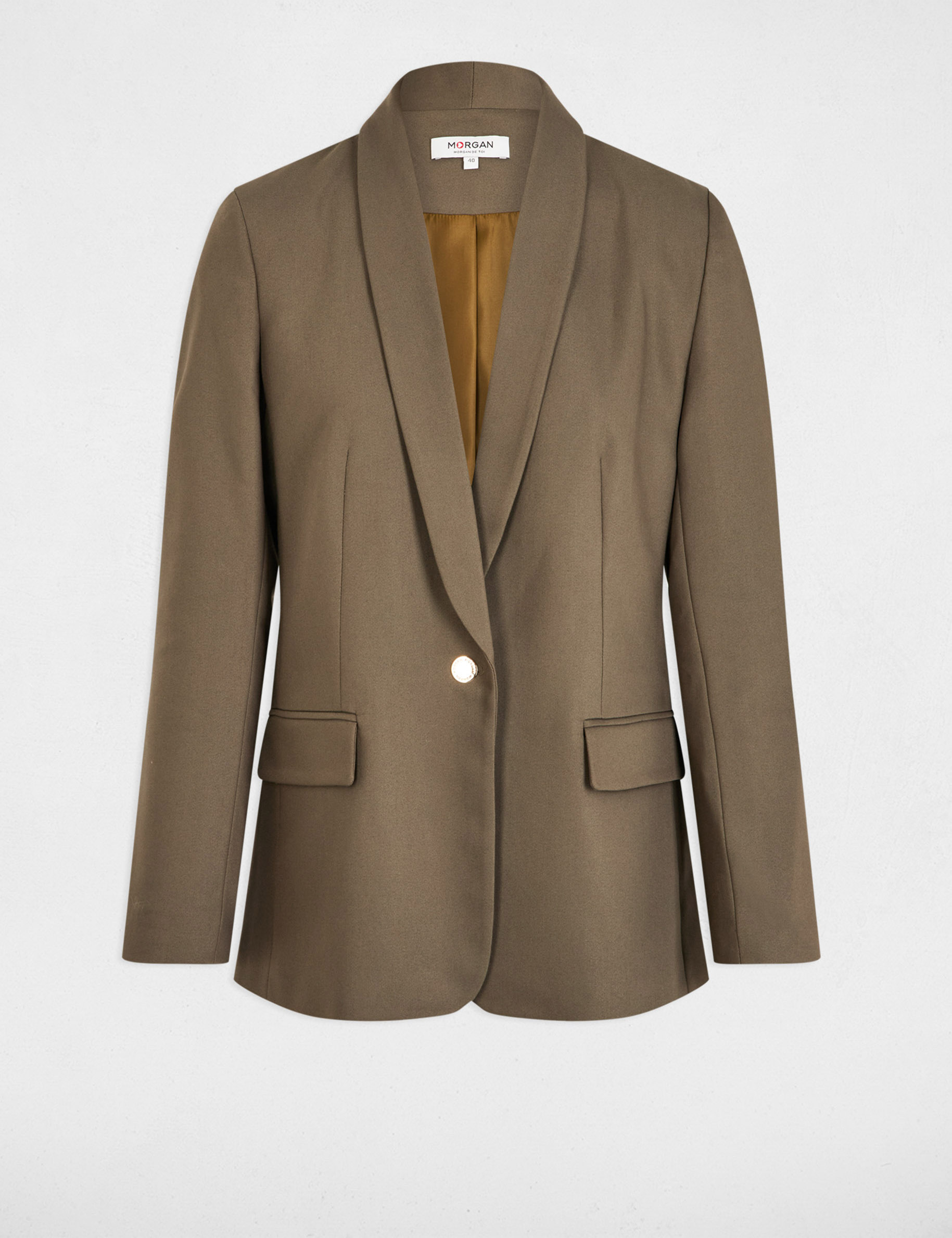 Veste courte col châle vert kaki femme | Morgan