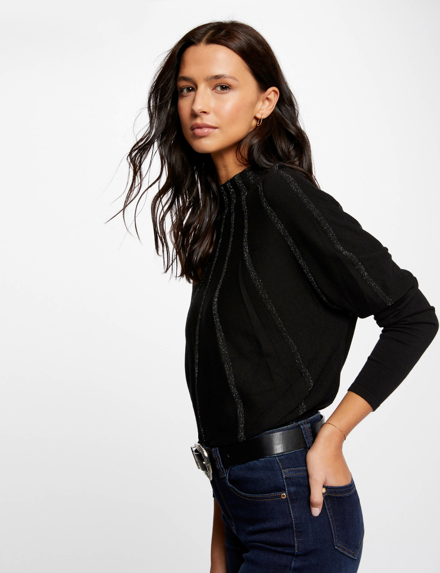 Pull manches longues à col montant noir femme | Morgan
