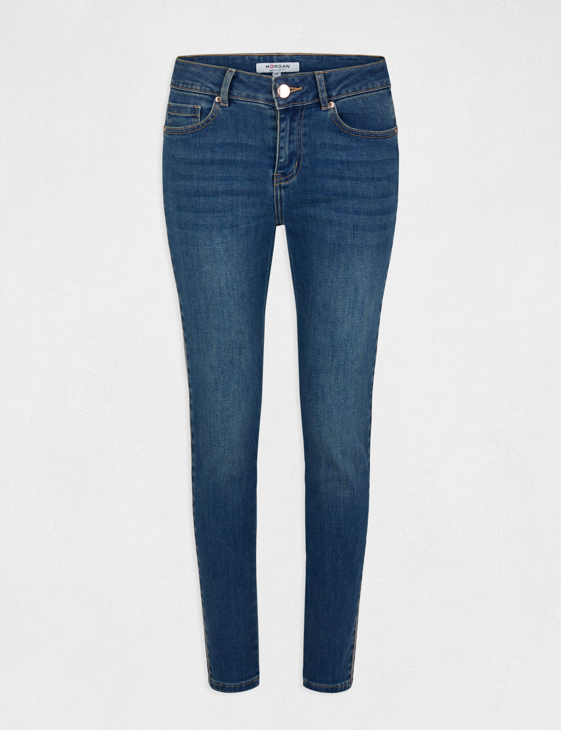 Jeans slim avec bandes strass jean stone femme | Morgan