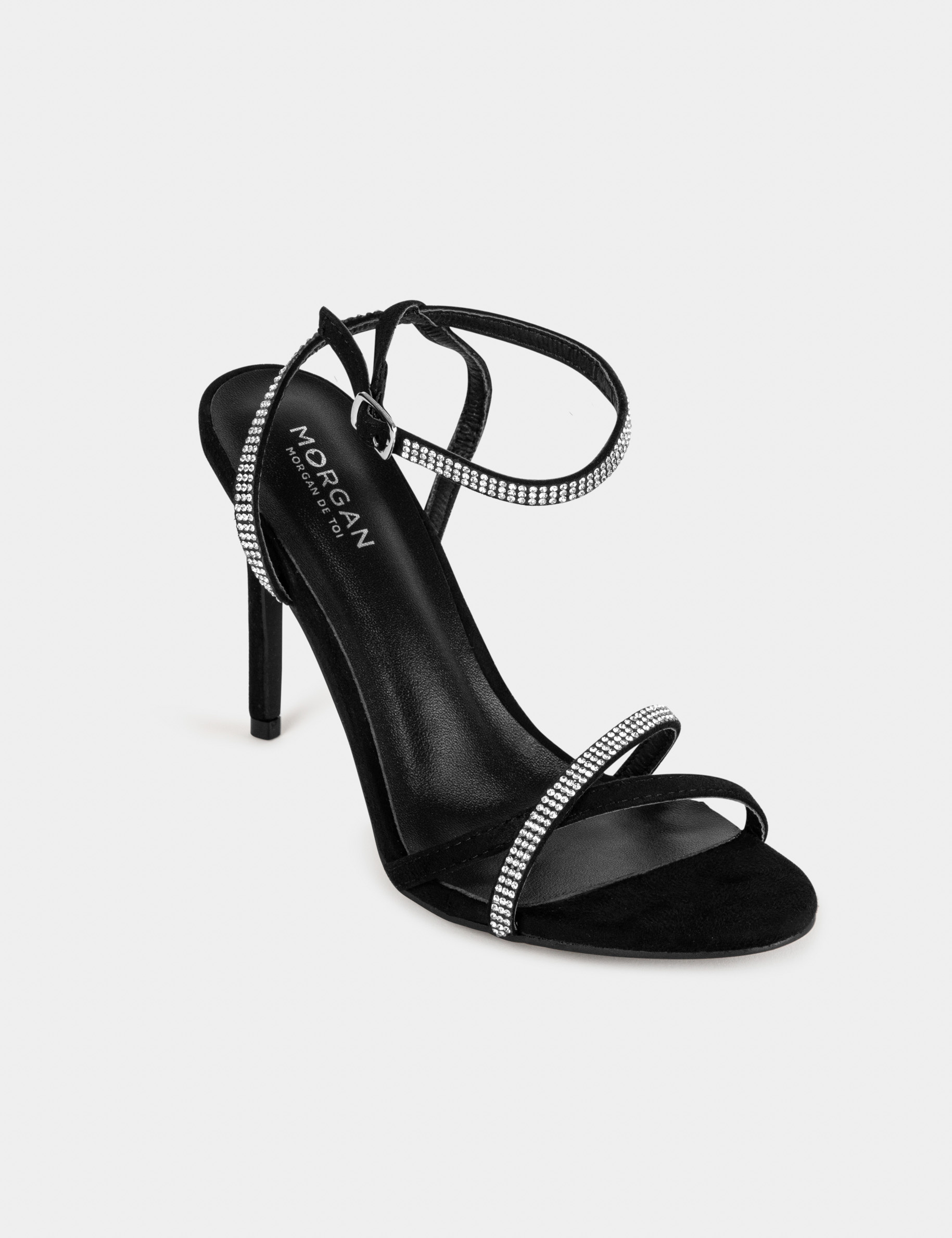 Sandales à talons avec détails strass noir femme | Morgan