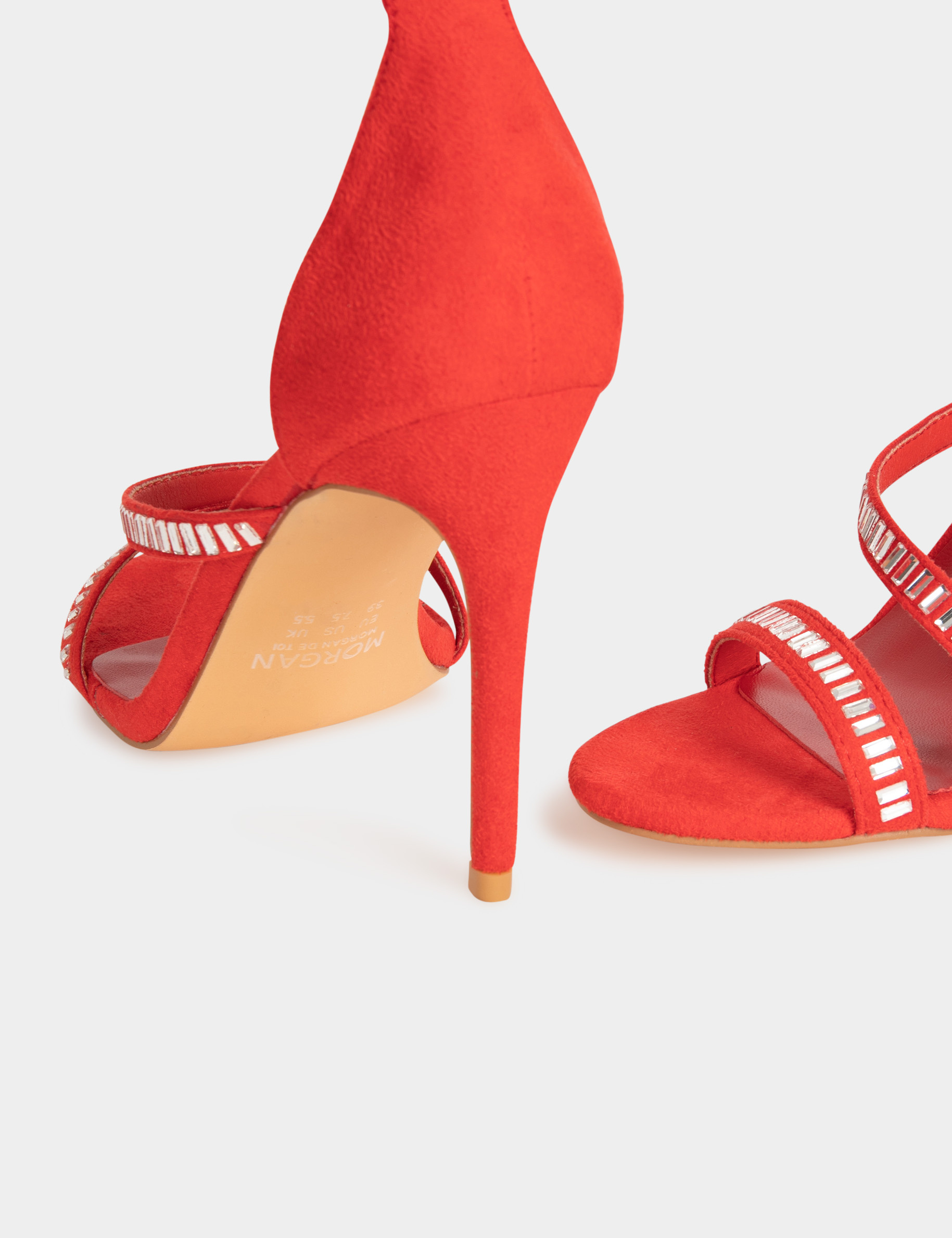 Sandales à talons aiguilles avec strass rouge femme | Morgan