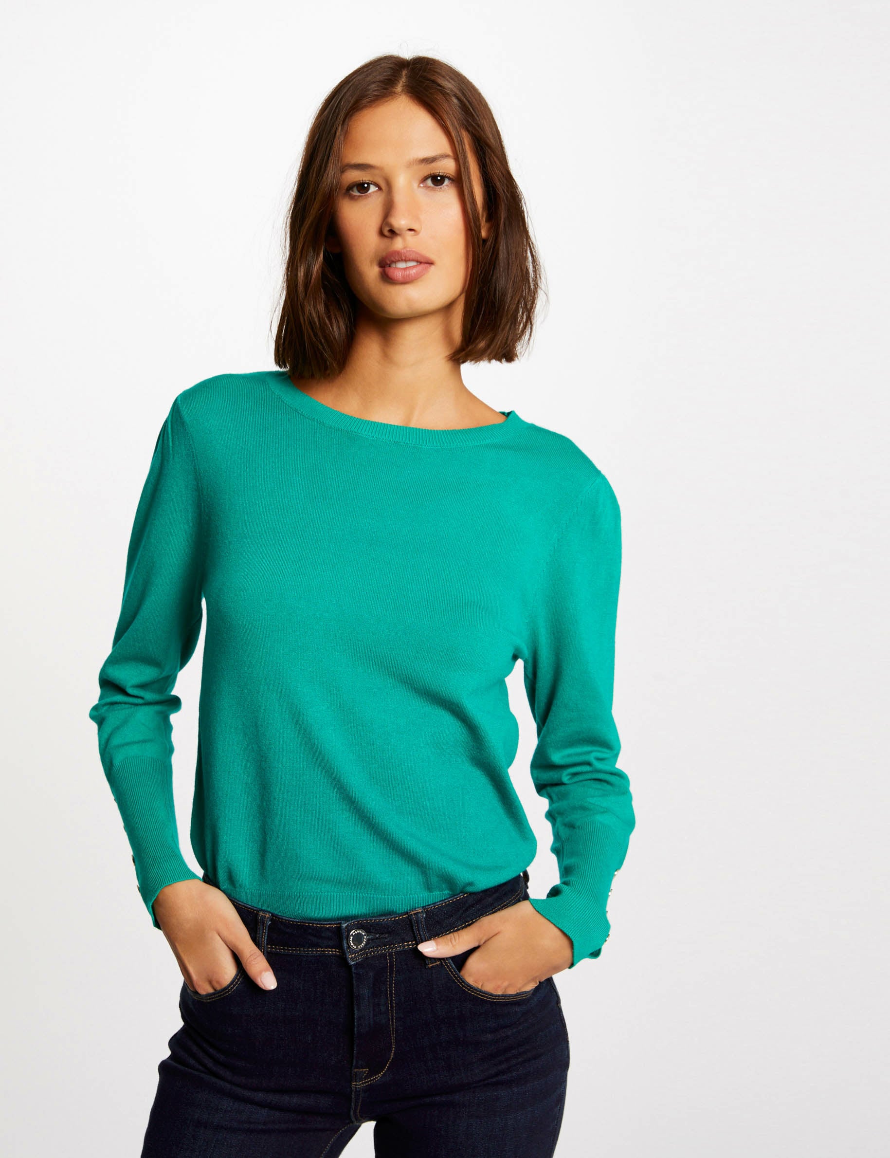 Pull manches longues avec col rond vert moyen femme | Morgan
